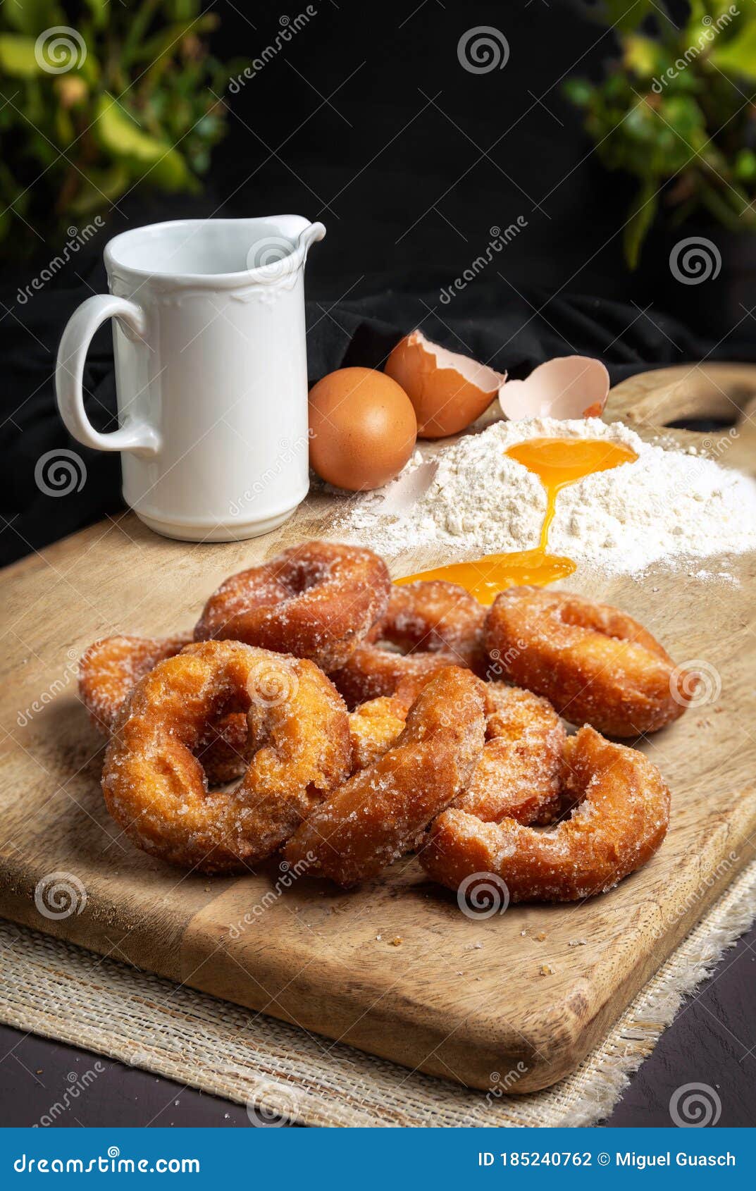 Handmade Doughnuts with Sugar, Ingredients for Elaboration Stock Photo ...