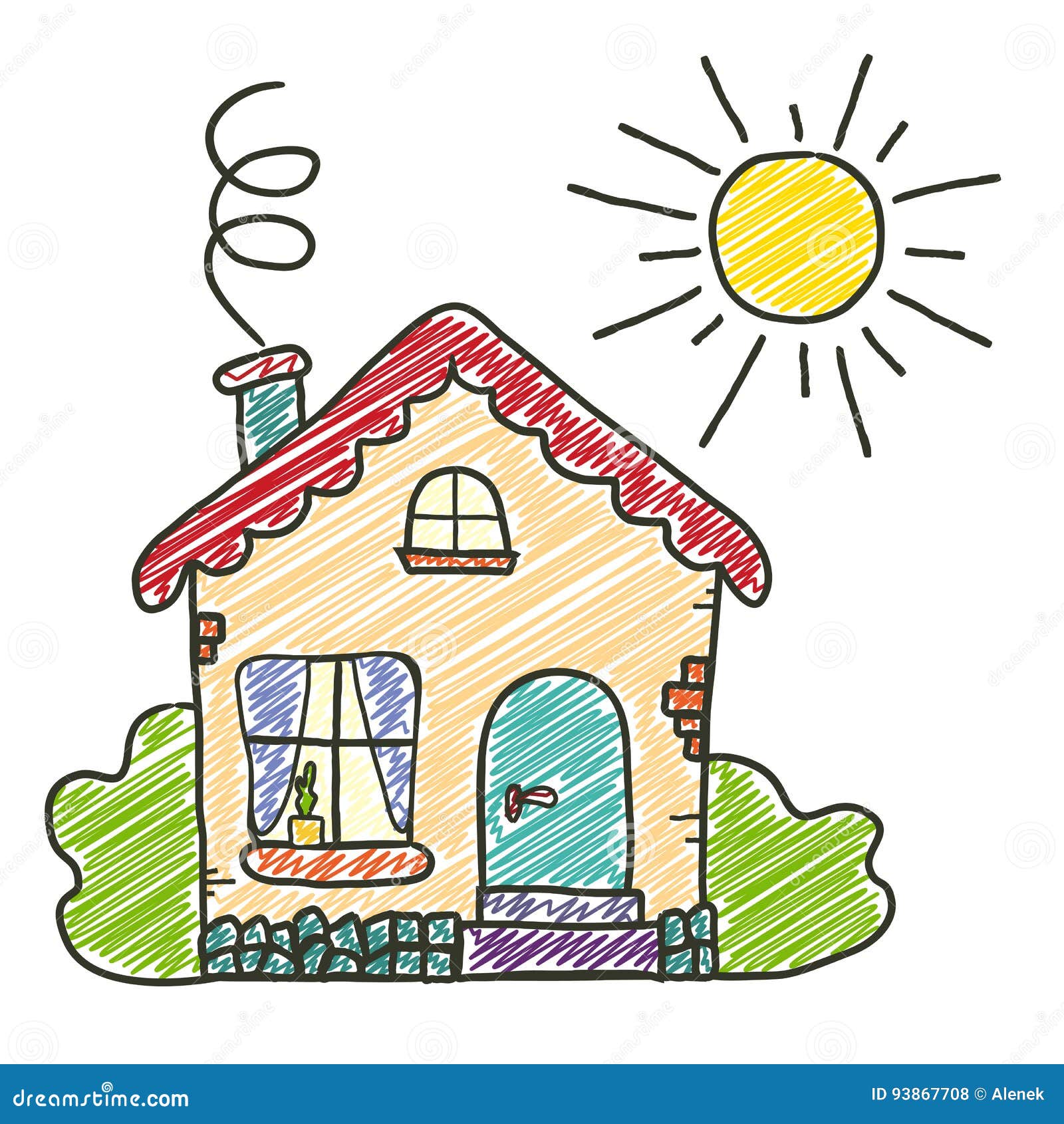 The Handmade Drawing Country House, Summer Sun Stock Vector ...