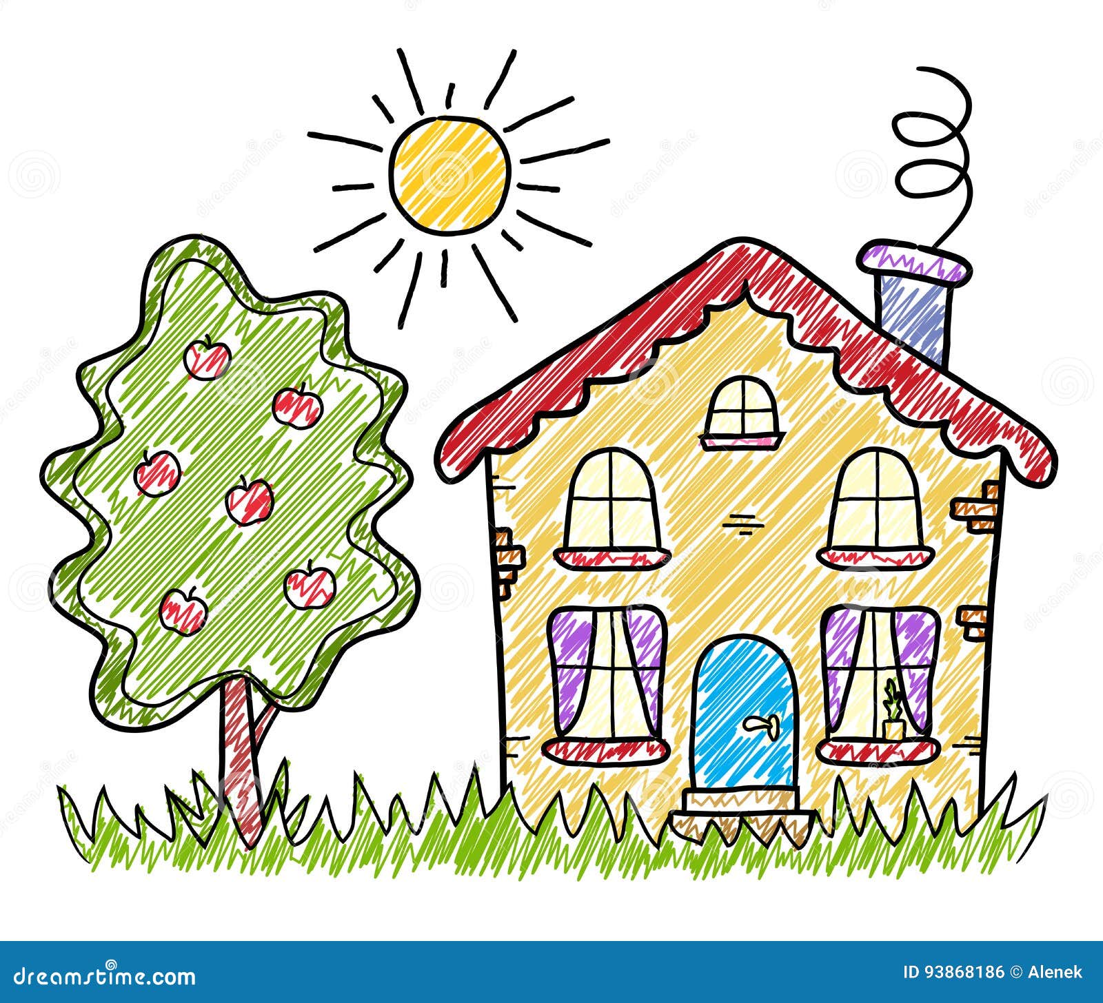 The Handmade Drawing Summer Country House Stock Vector - Illustration ...