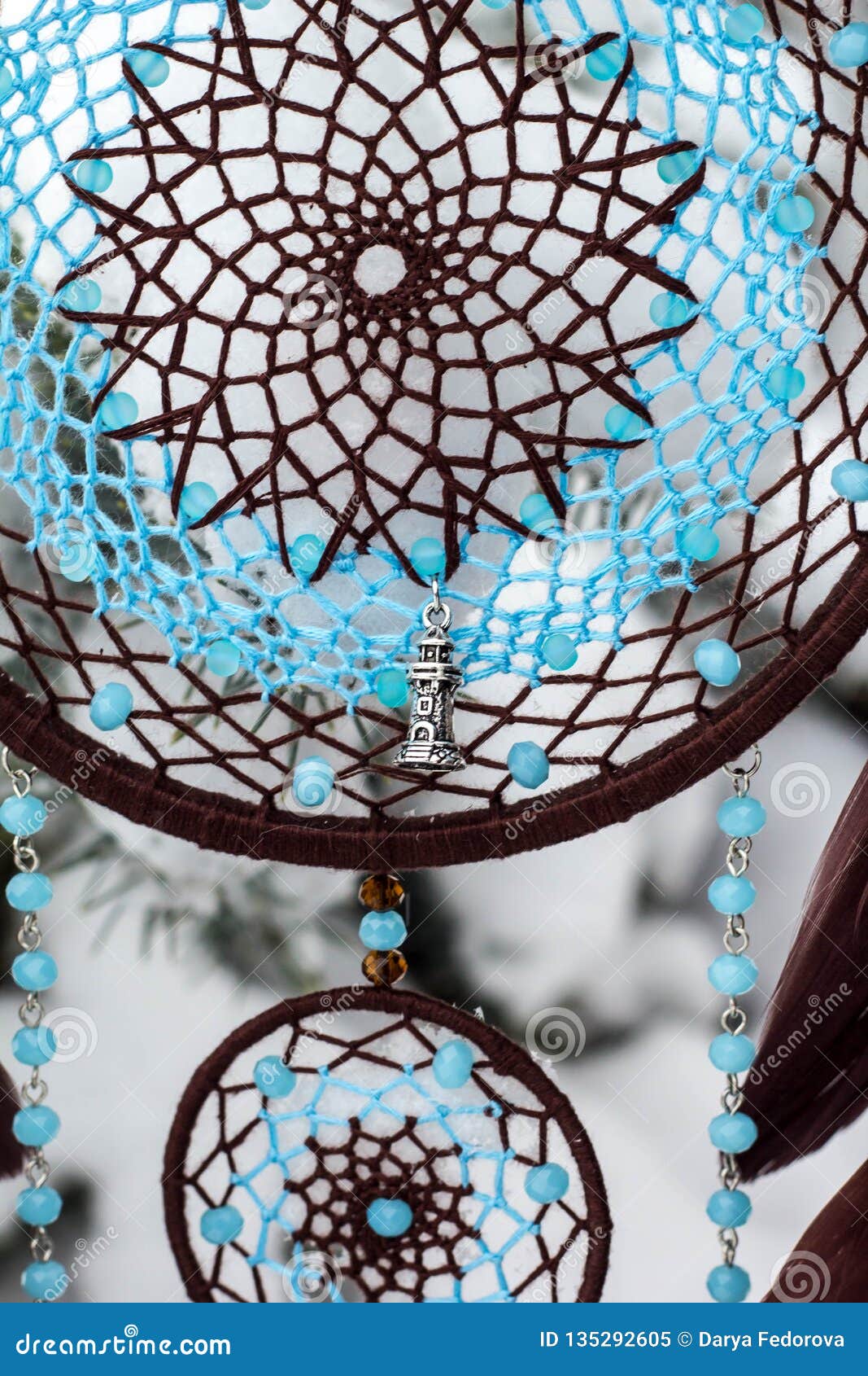 Handmade Dream Catcher with Feathers Threads and Beads Rope Hanging ...