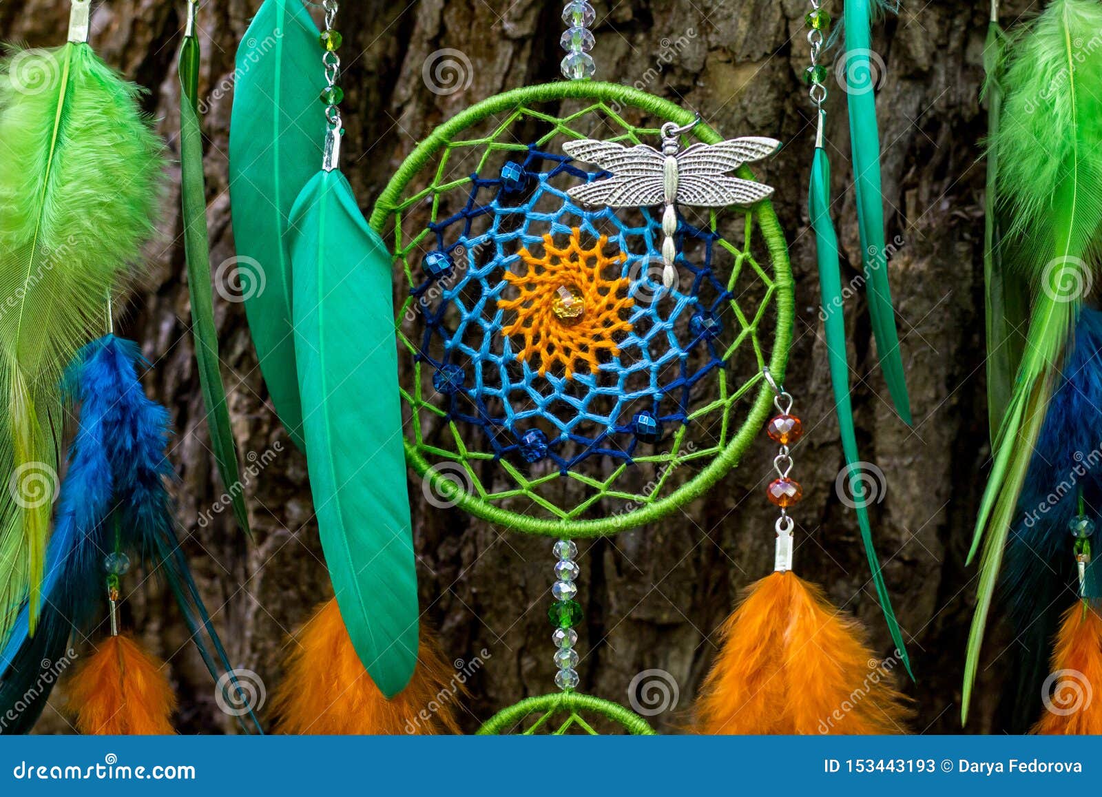 Handmade Dream Catcher with Feathers Threads and Beads Rope Hanging ...
