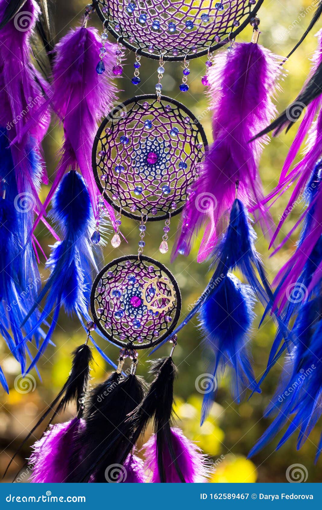 Handmade Dream Catcher with Feathers Threads and Beads Rope Hanging ...