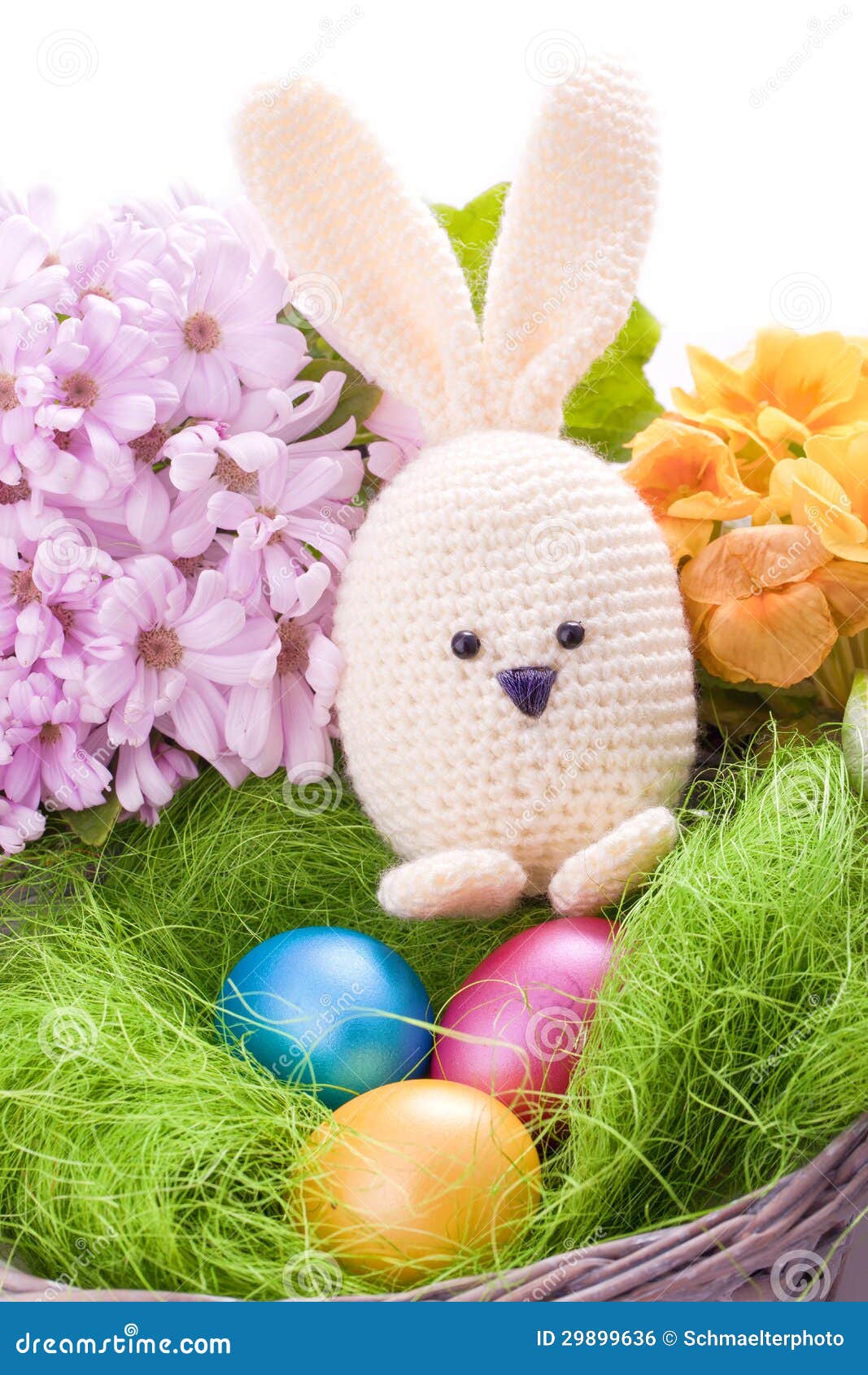 Handmade Easter Bunny with Colorful Flowers Stock Photo - Image of ...