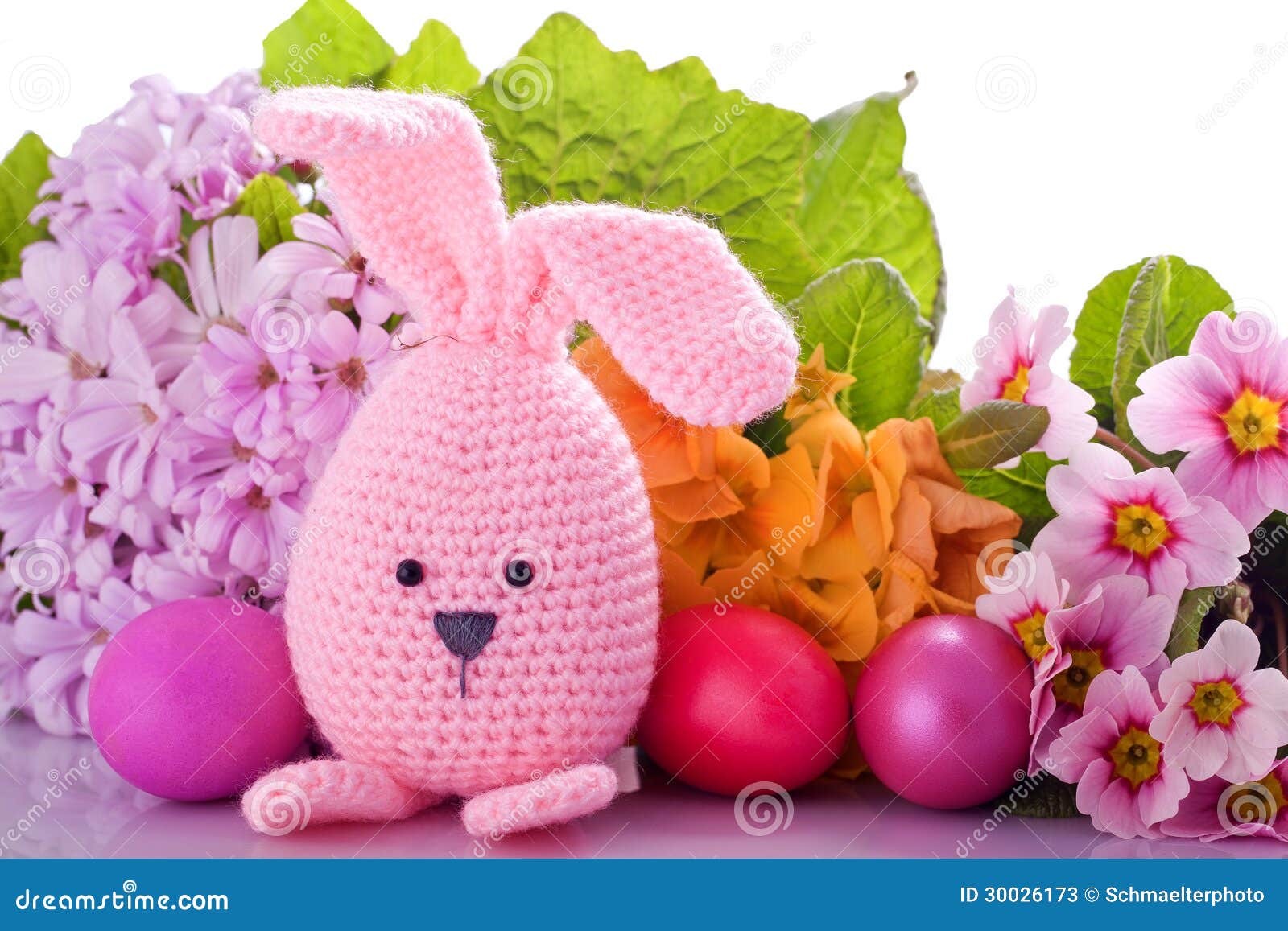 Easter Bunny with Colorful Flowers and Easter Eggs Stock Image - Image ...