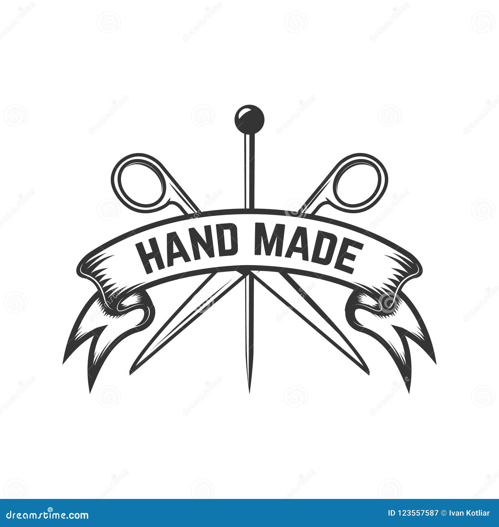 Handmade. Emblem Template with Scissors and Needles. Design Element for ...