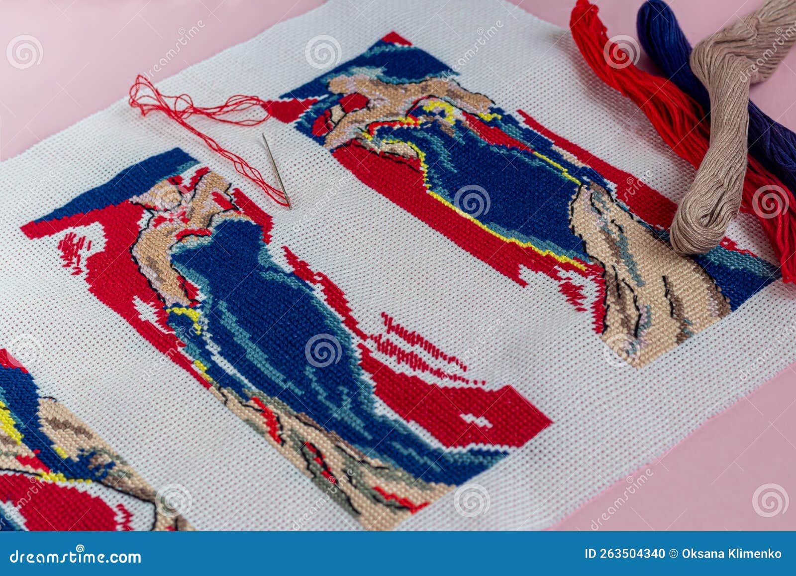 Handmade Embroidery. Multicolored Patterns on White Fabric. Ethnic ...