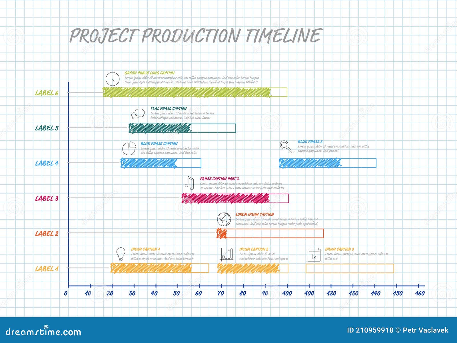 Handmade Gantt Project Production Timeline Graph Stock Vector ...