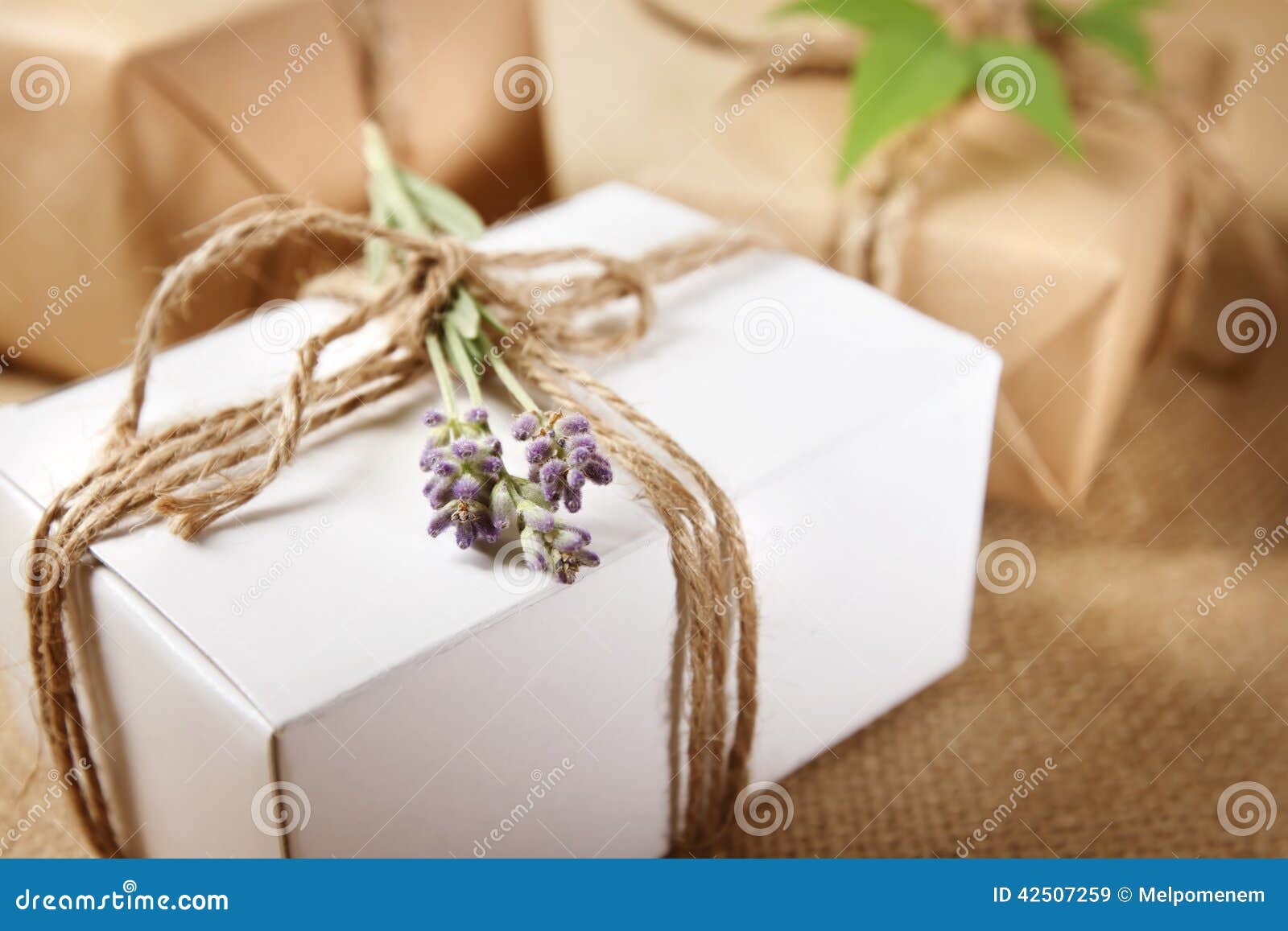 Handmade Gift Box with Lavender Sprig Stock Image - Image of paper ...