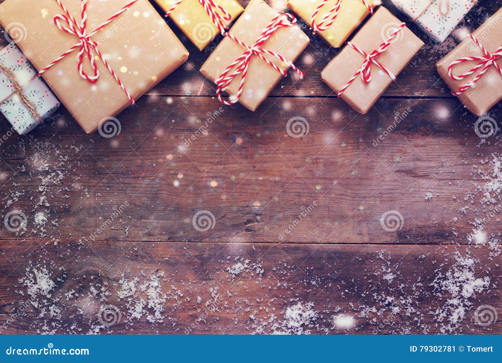 Handmade Gift Boxes Over Wooden Background Stock Image - Image of happy ...