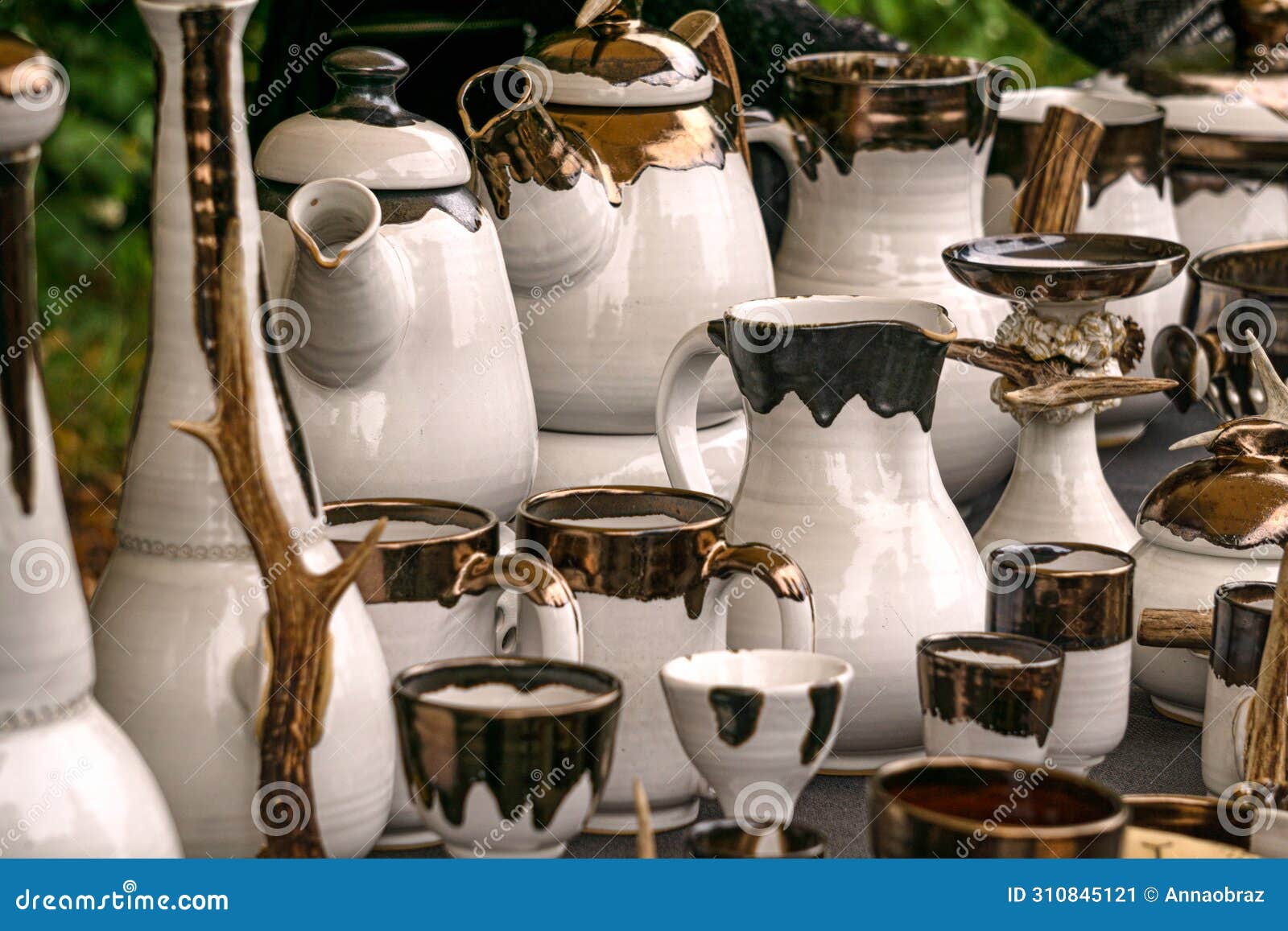 Handmade Glazed Clay Pottery Using Wild Animal Horns. Stock Image ...