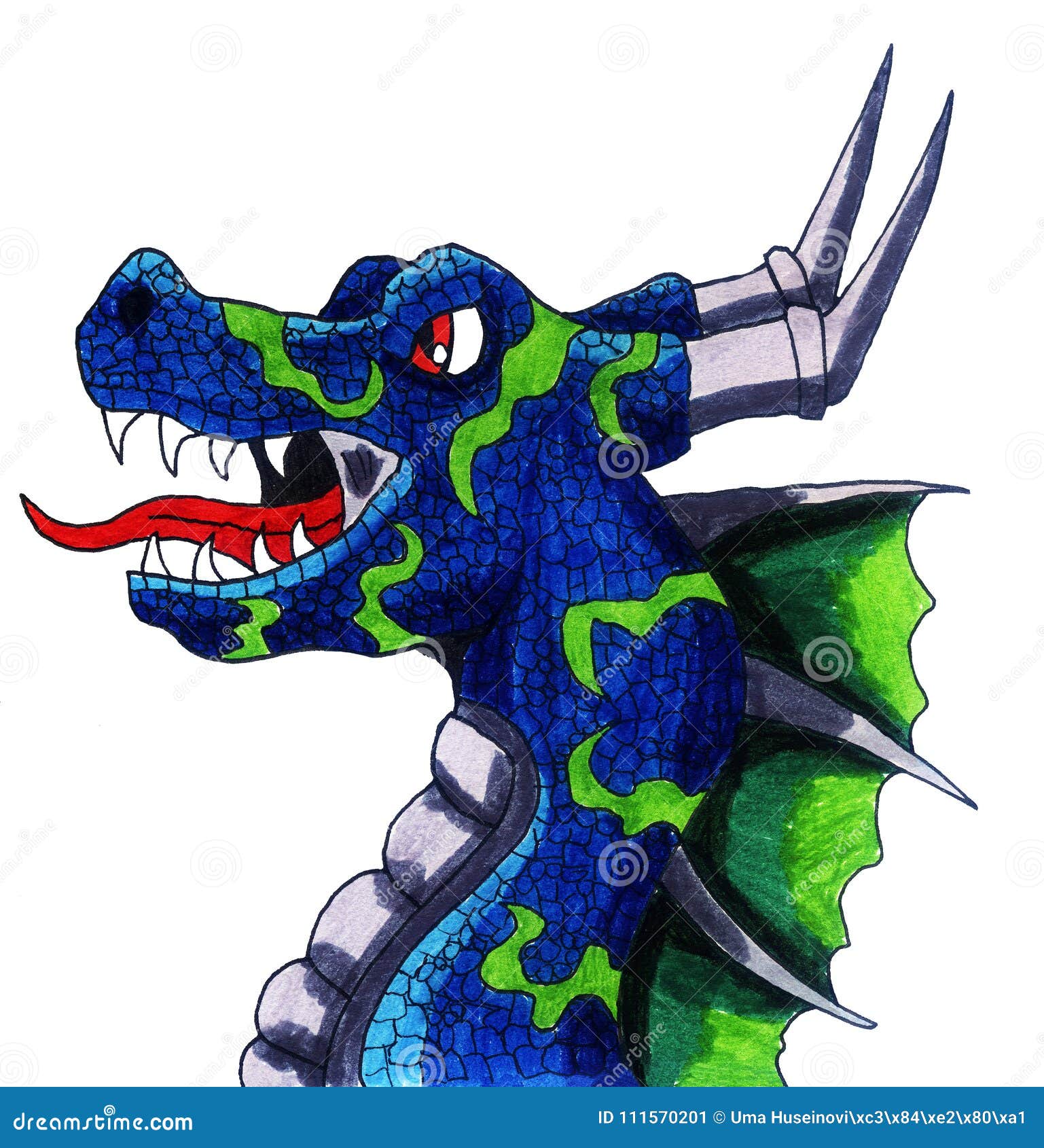 Angry Blue Dragon stock illustration. Illustration of artwork - 111570201