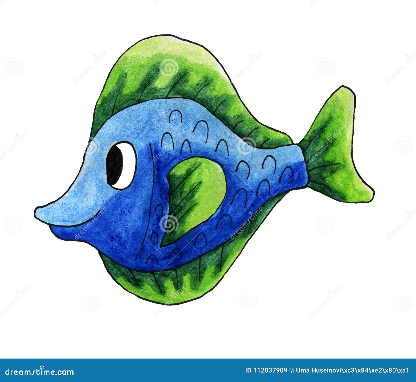 Cute Blue and Green Fish stock illustration. Illustration of isolated ...