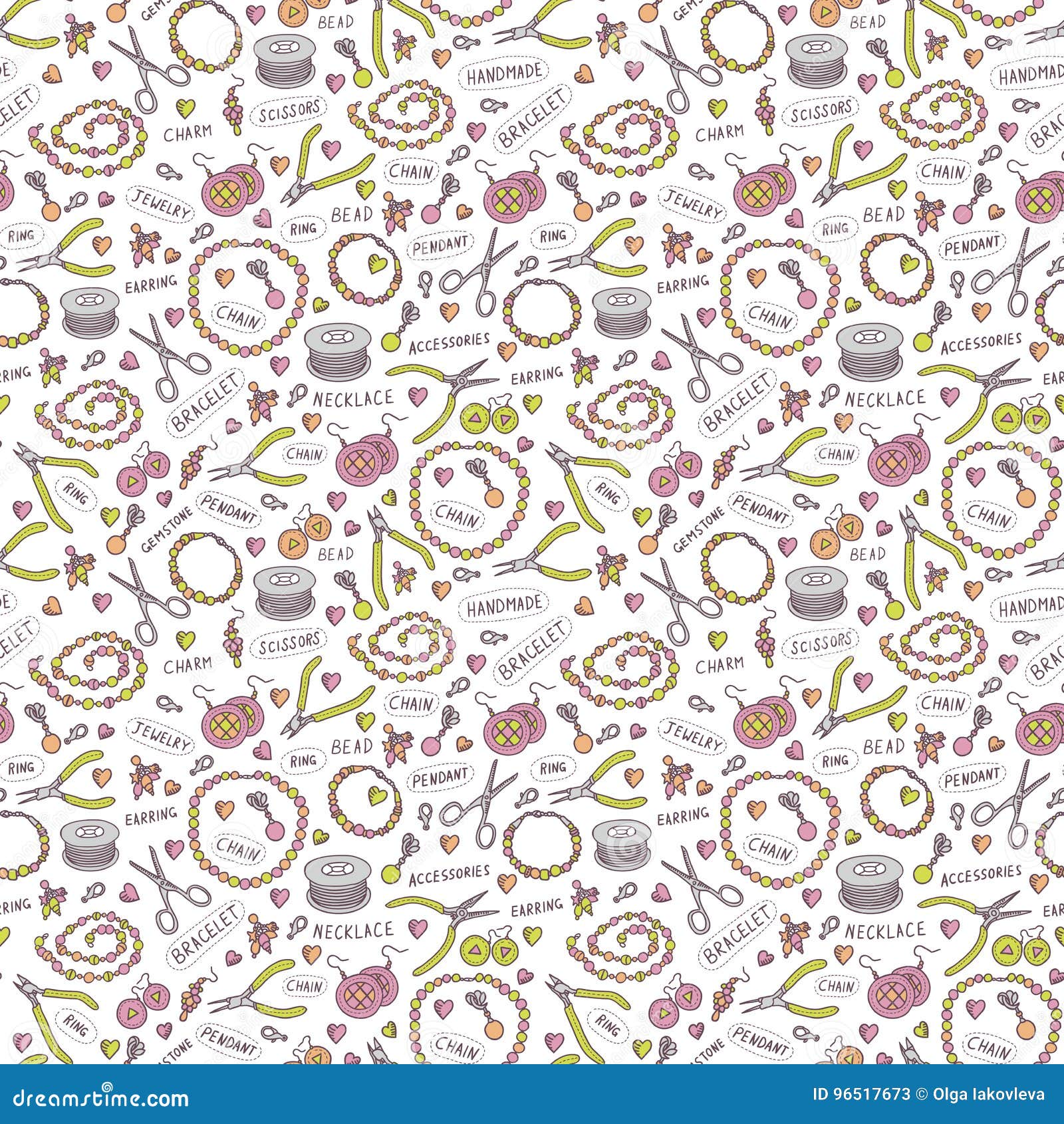 Handmade Jewelry Elements and Tools Vector Seamless Pattern. Hand Drawn ...