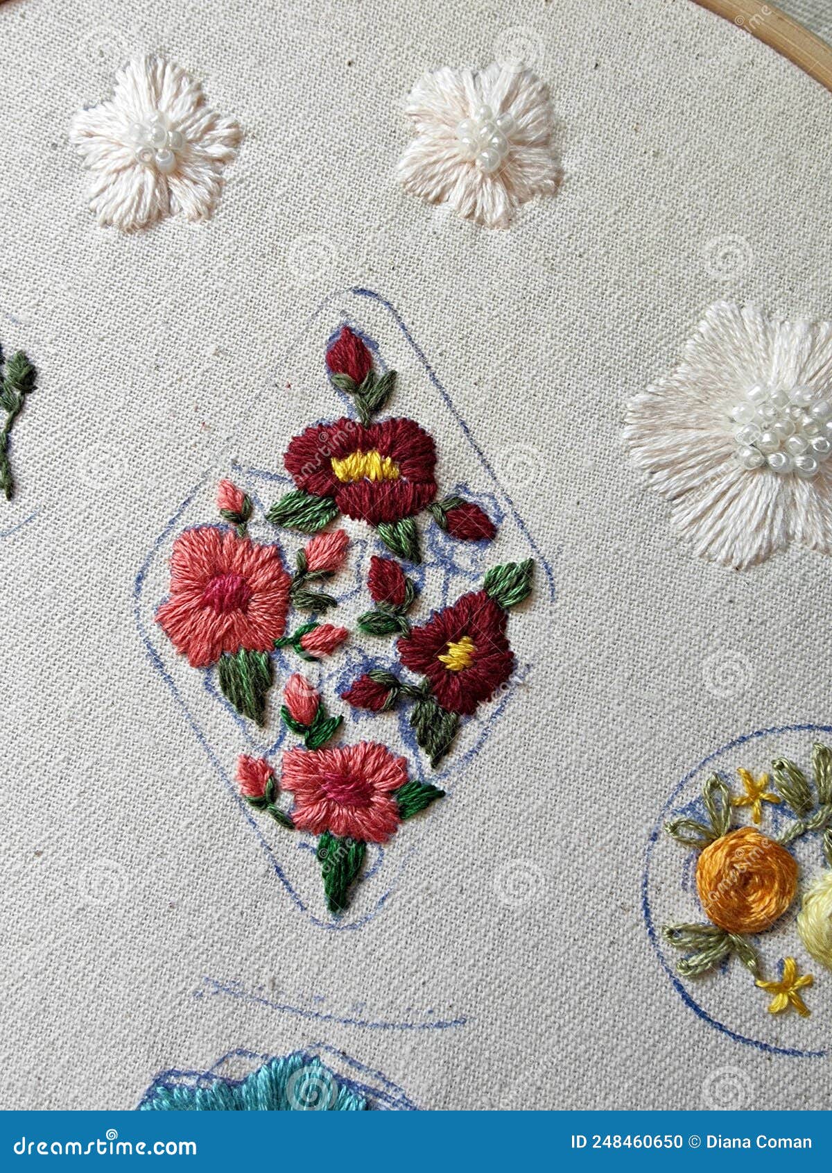 Handmade Jewelry - Embroidered on Textile Stock Photo - Image of ...