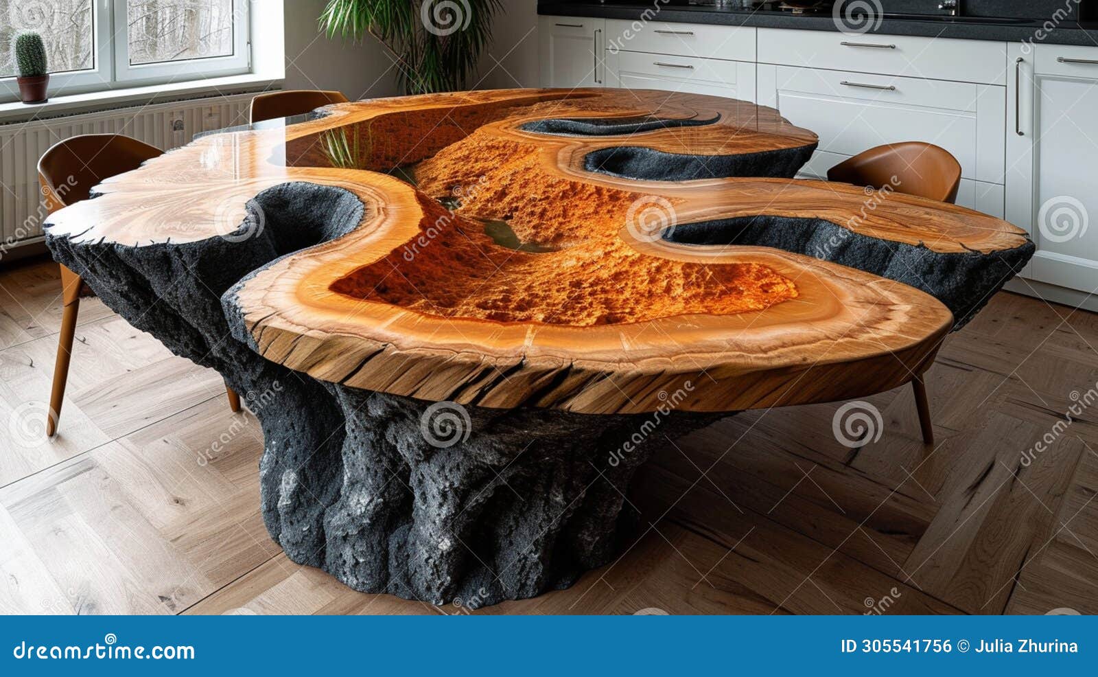 Handmade Kitchen Table Made from the Trunk of a Huge Oak Tree Stock ...