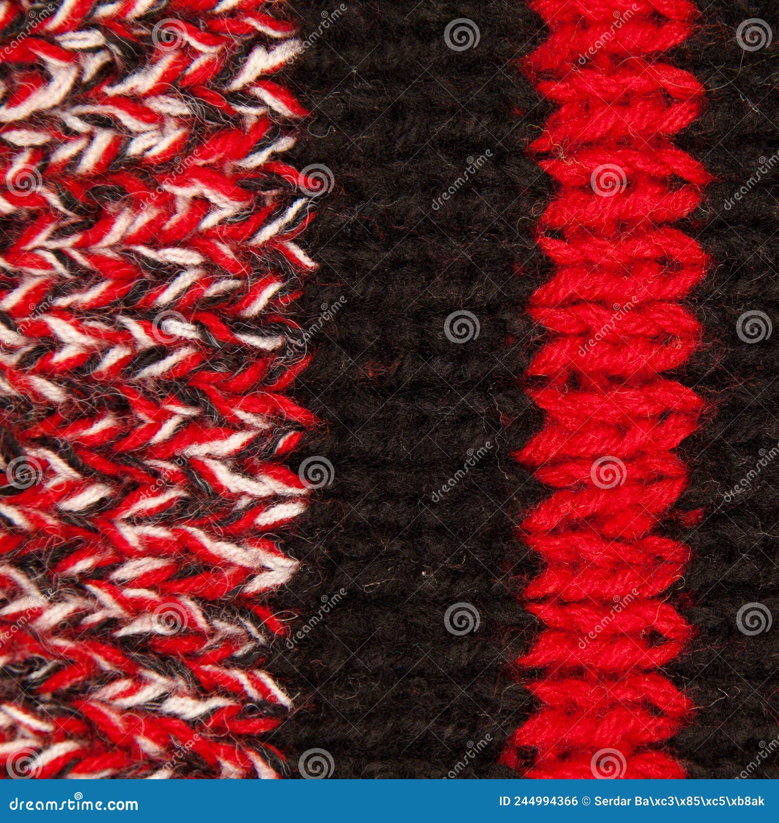 Handmade Knitted Fabric Red and Black Wool Background Texture Stock ...