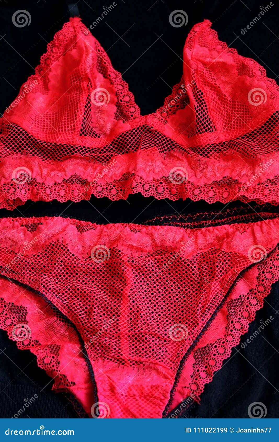 Handmade Lace Underwear Red Lace Lingerie Set Of Bra And Stock Image