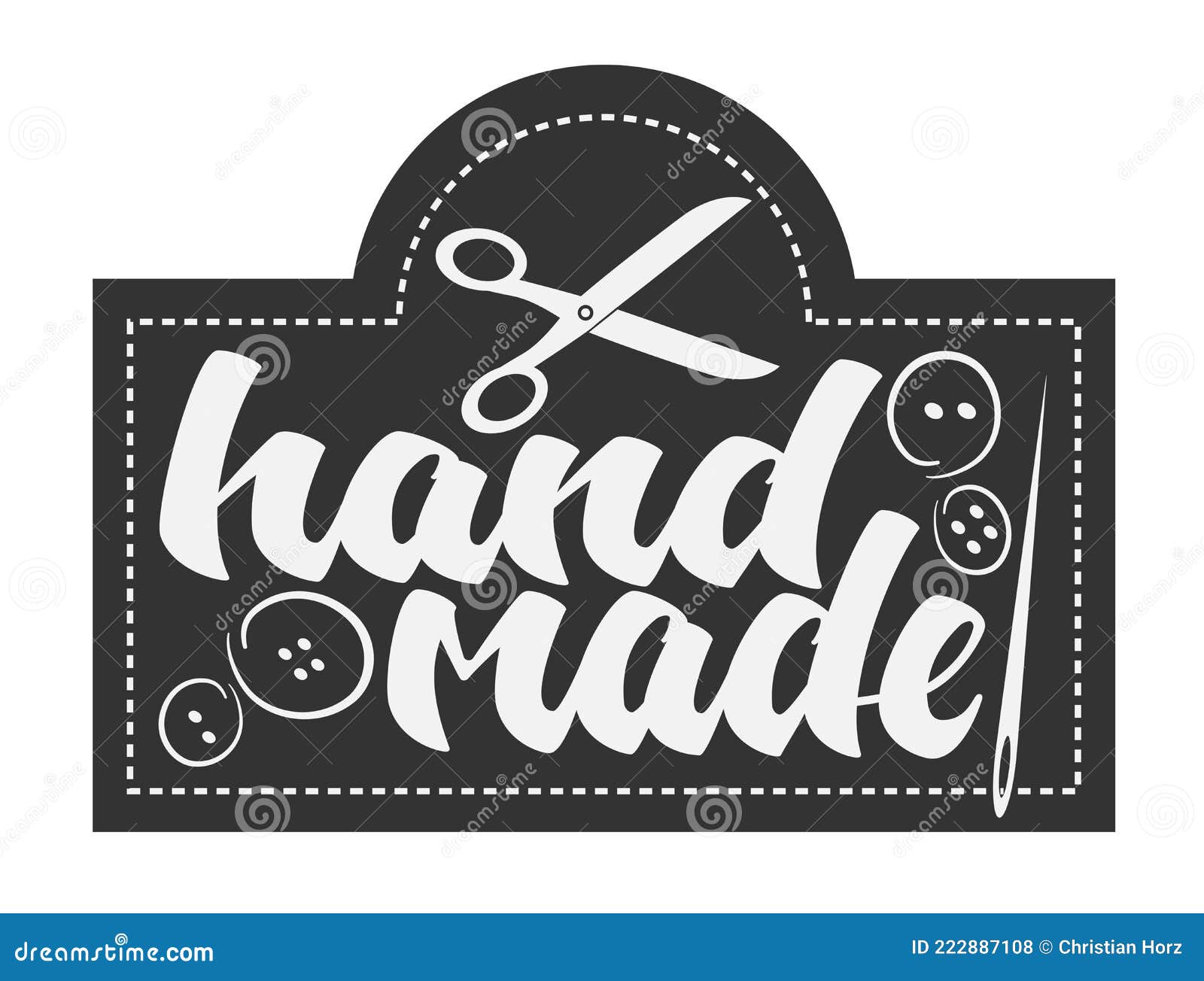HANDMADE Logo or Label with Scissors and Needle and Thread Stock Vector ...