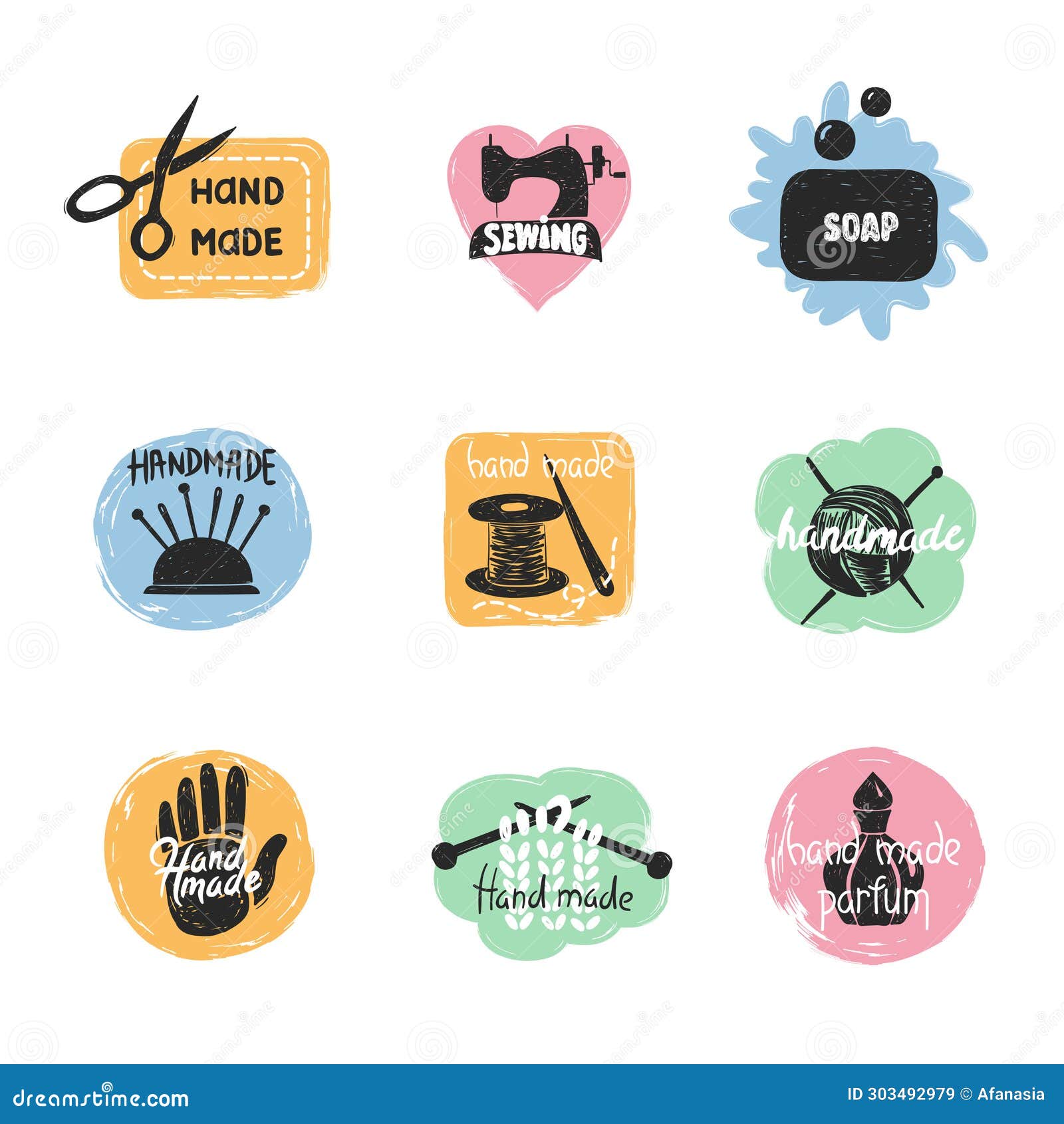 Handmade Logo Set. Sewing Handicraft Hobby Workshop Labels Stock ...