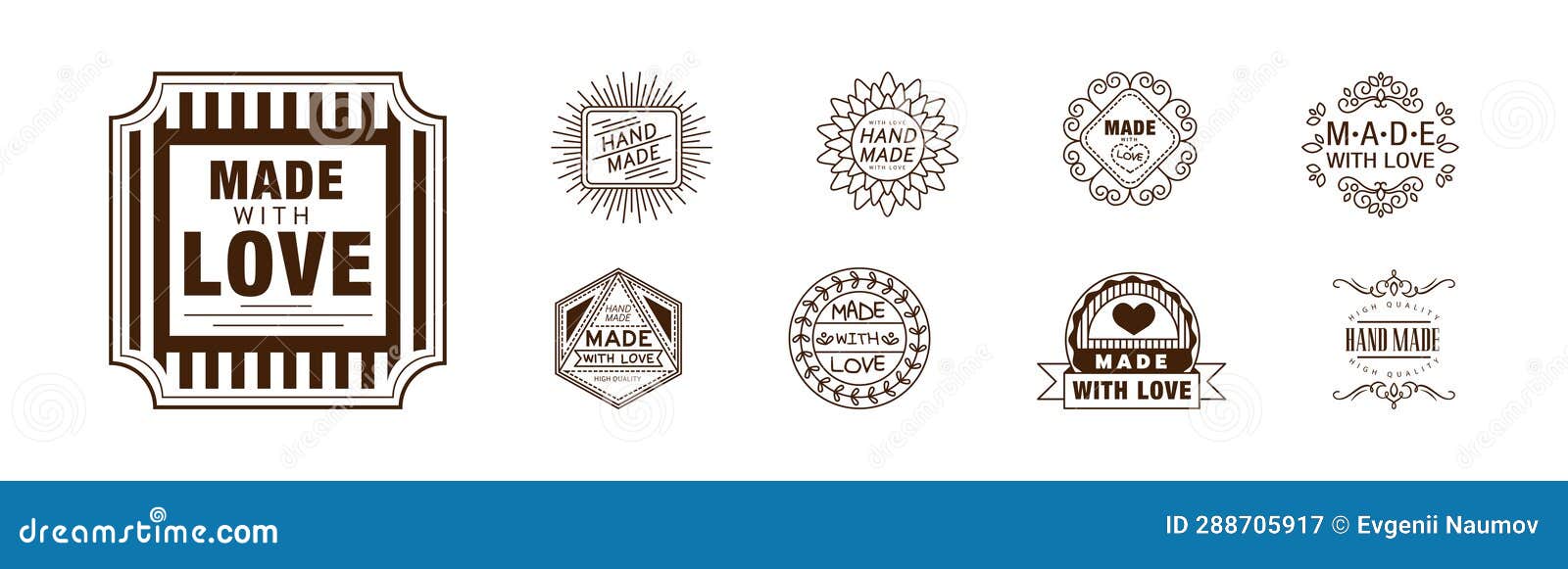 Handmade and Made with Love Emblem and Label Vector Set Stock ...