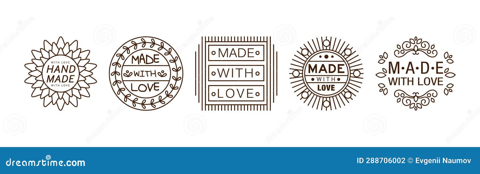 Handmade and Made with Love Emblem and Label Vector Set Stock ...