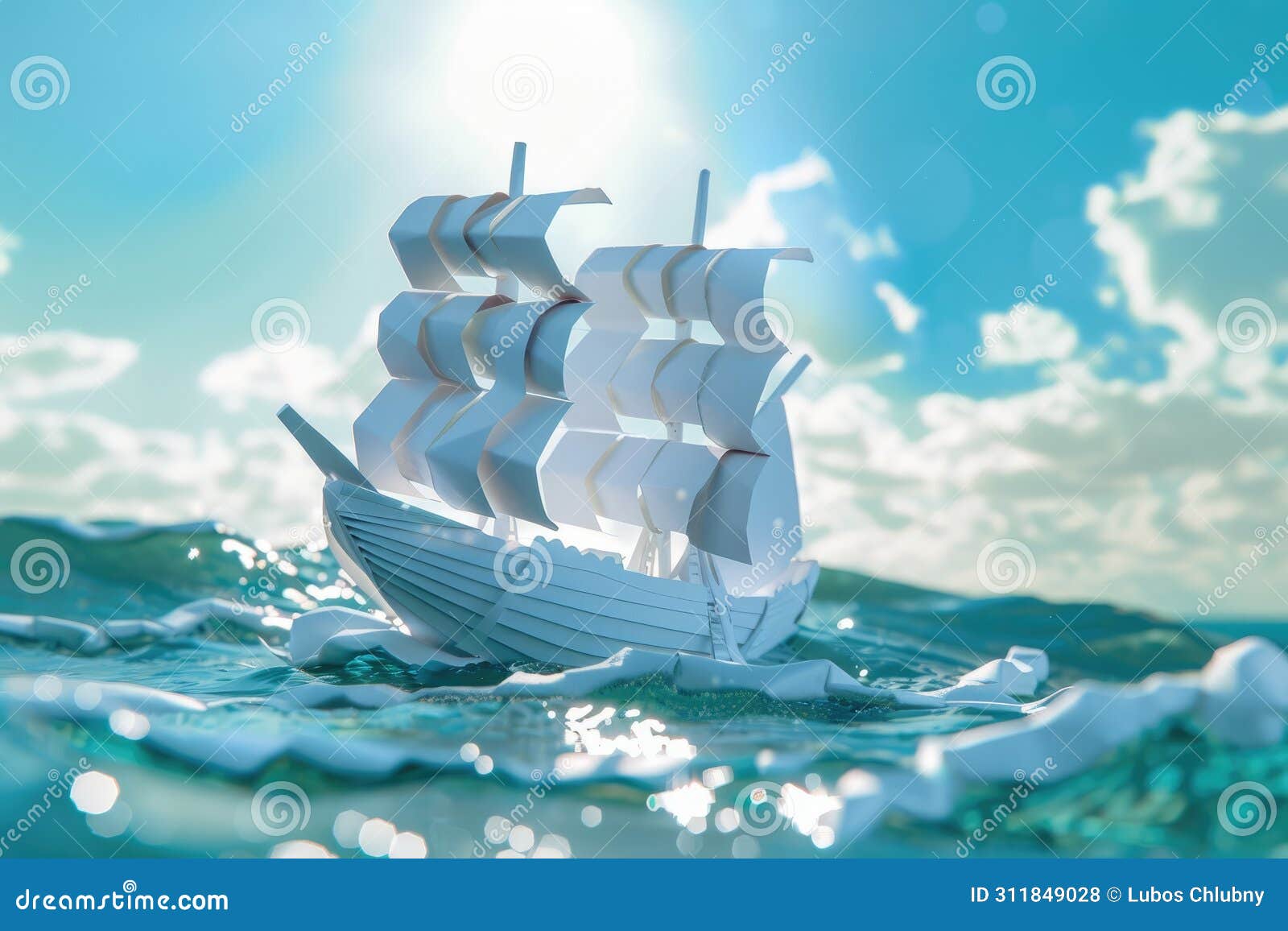 Handmade Model Paper Ship on Ocean Scene Stock Illustration ...