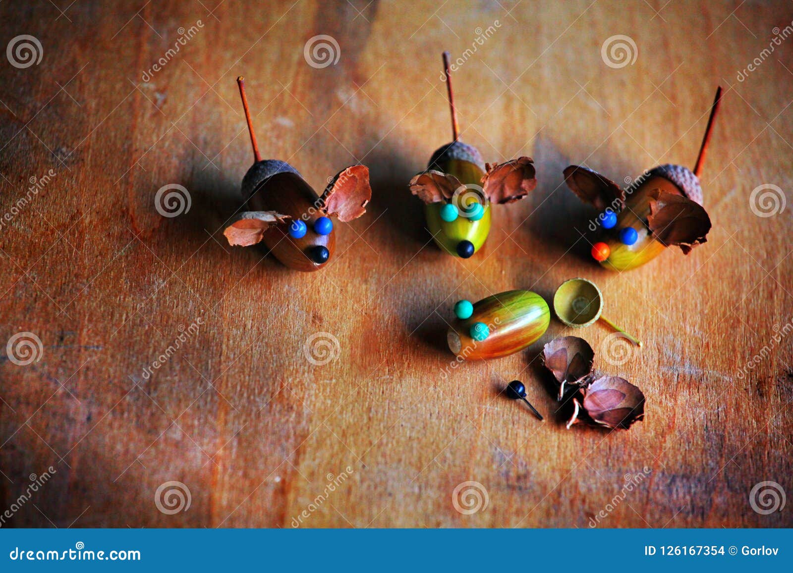 Handmade Mouse Acorn Wooden Table Stock Photo - Image of autumnal ...