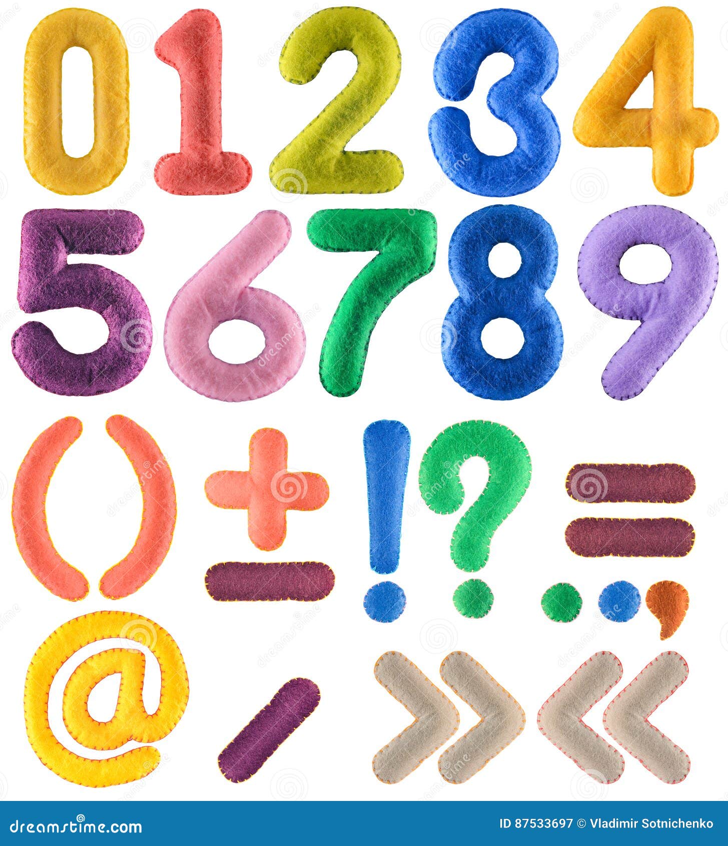Handmade Multicolor Number Set with Punctuation Marks from Felt Stock ...