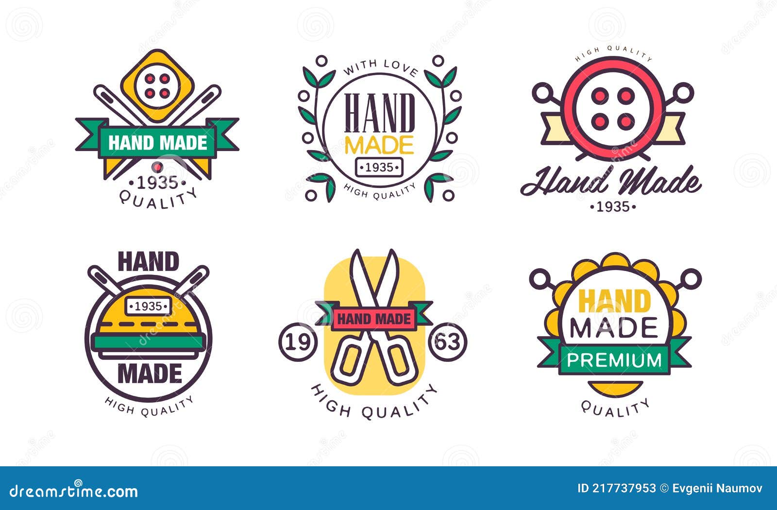 Handmade Needlework Craft Badges and Workshop Emblem Vector Set Stock ...