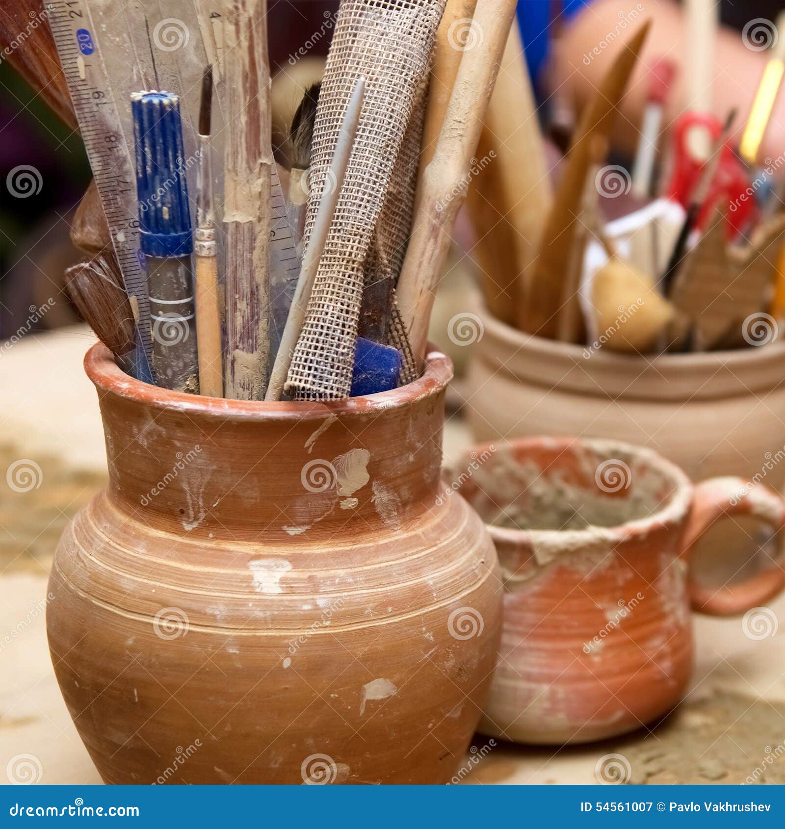 Handmade Old Clay Pots with Pencils Stock Image - Image of empty, glass ...