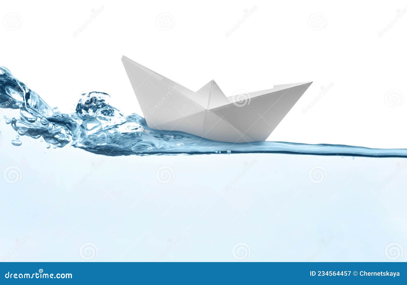 Handmade Paper Boat Floating on Clear Water Against White Background ...