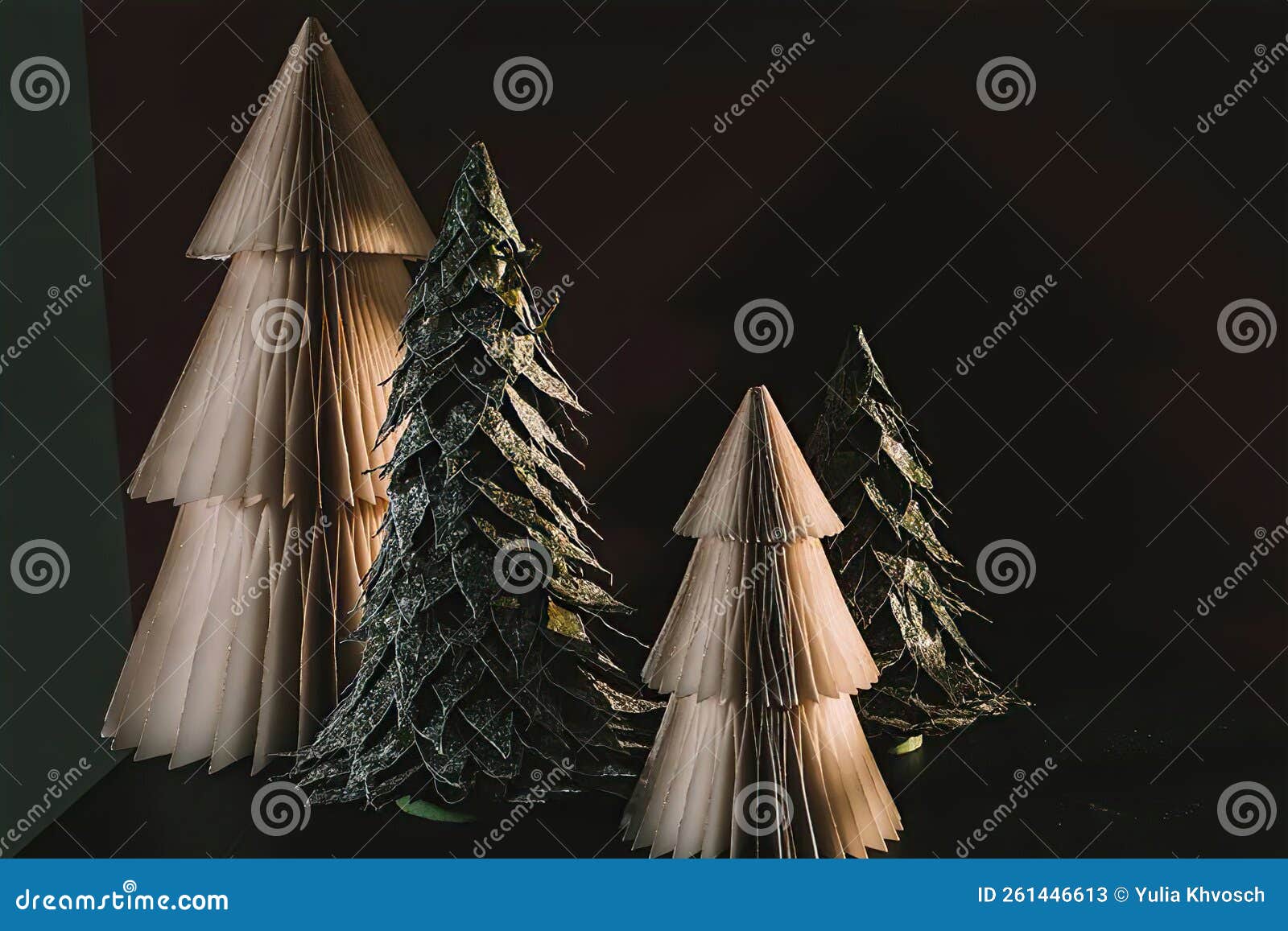 Handmade Paper Christmas Trees on the Table. Stock Image - Image of ...