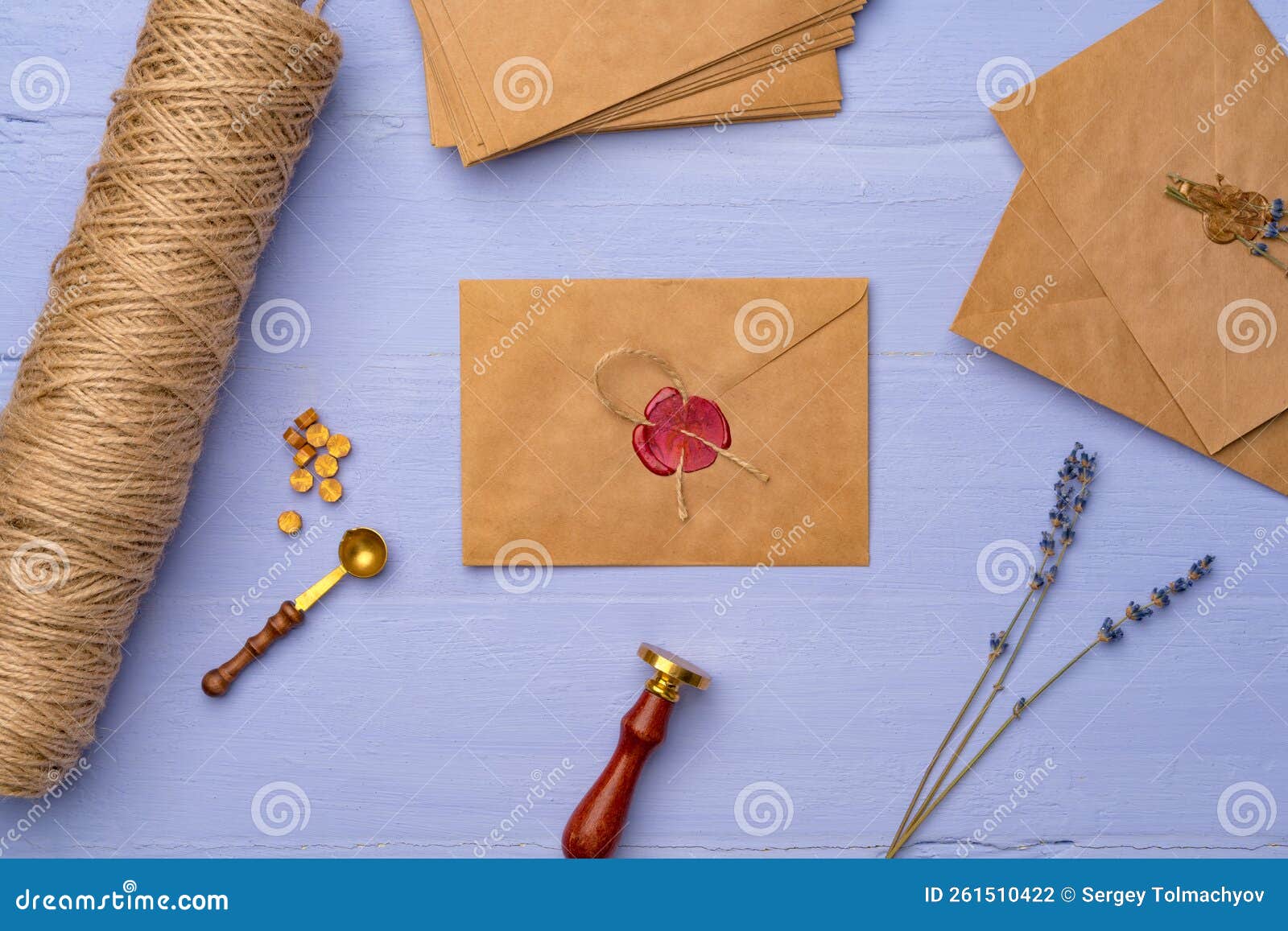 Handmade Paper Envelope on Lavender Wooden Table Close Up Stock Photo ...