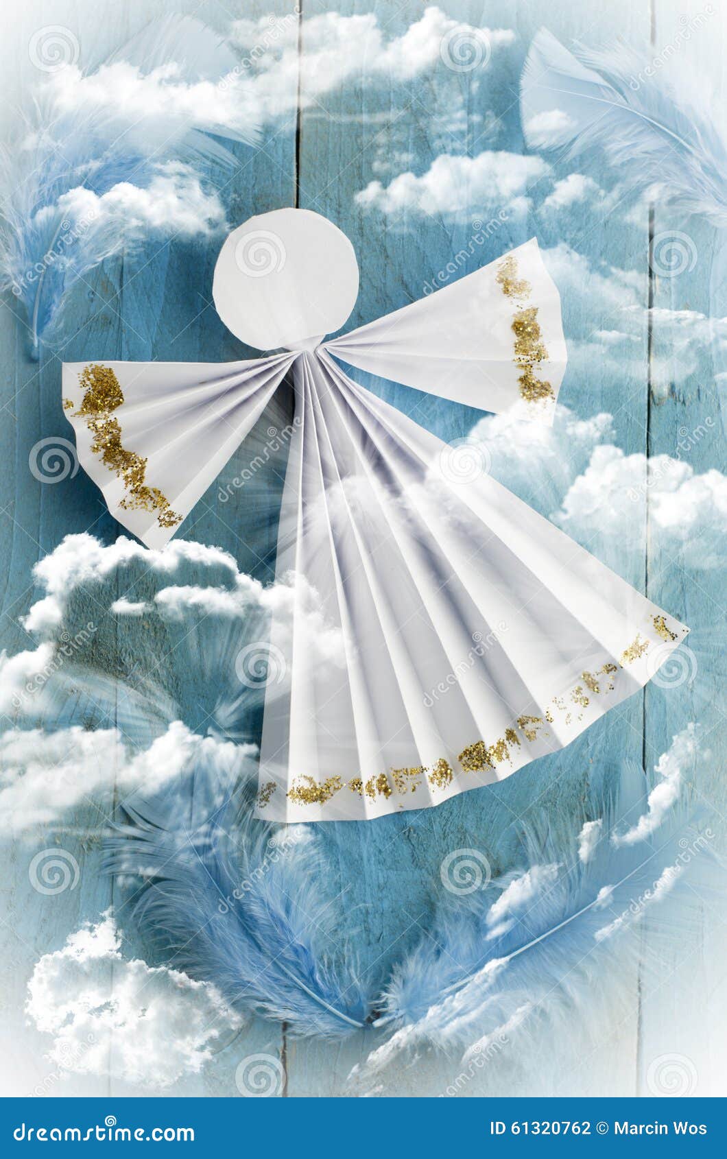 Handmade Paper White Angel on Blue Cloudy Background Stock Photo ...