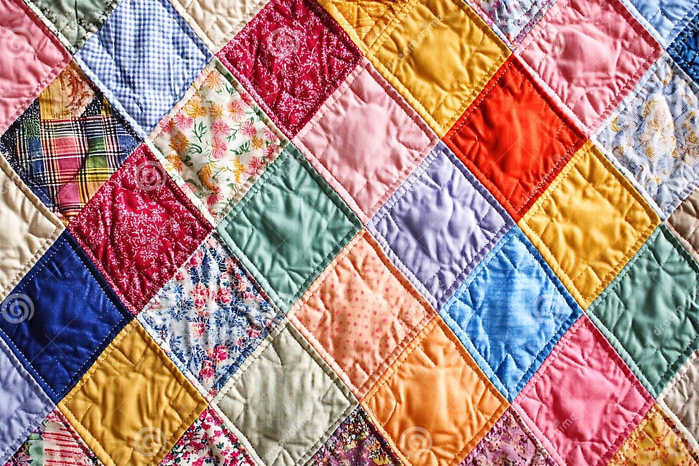 Handmade Patchwork Quilt As Background Geometrical Pattern Stock Image - Image of craft ...