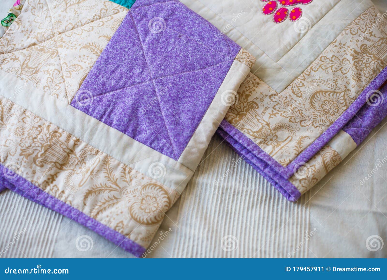 A Handmade Patchwork Quilt Repeating Square Pattern Stock Image - Image ...