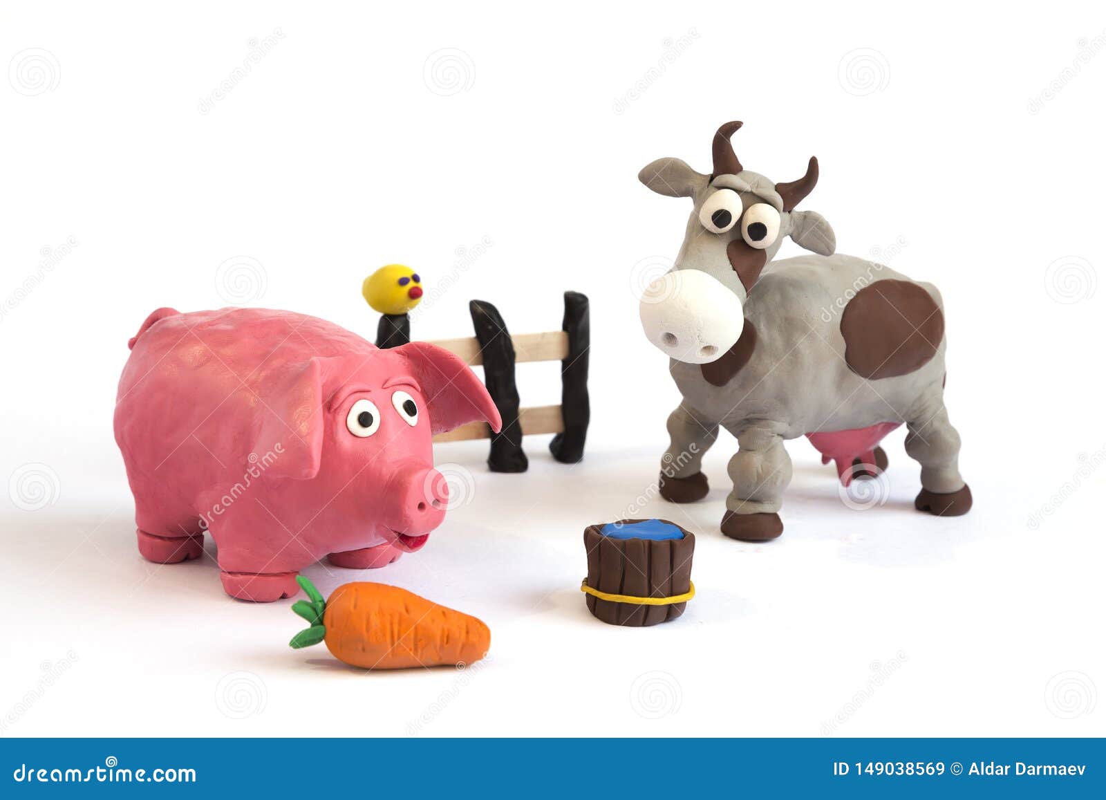 Handmade Plasticine Clay Pig and Cow Farm Stock Image - Image of ...