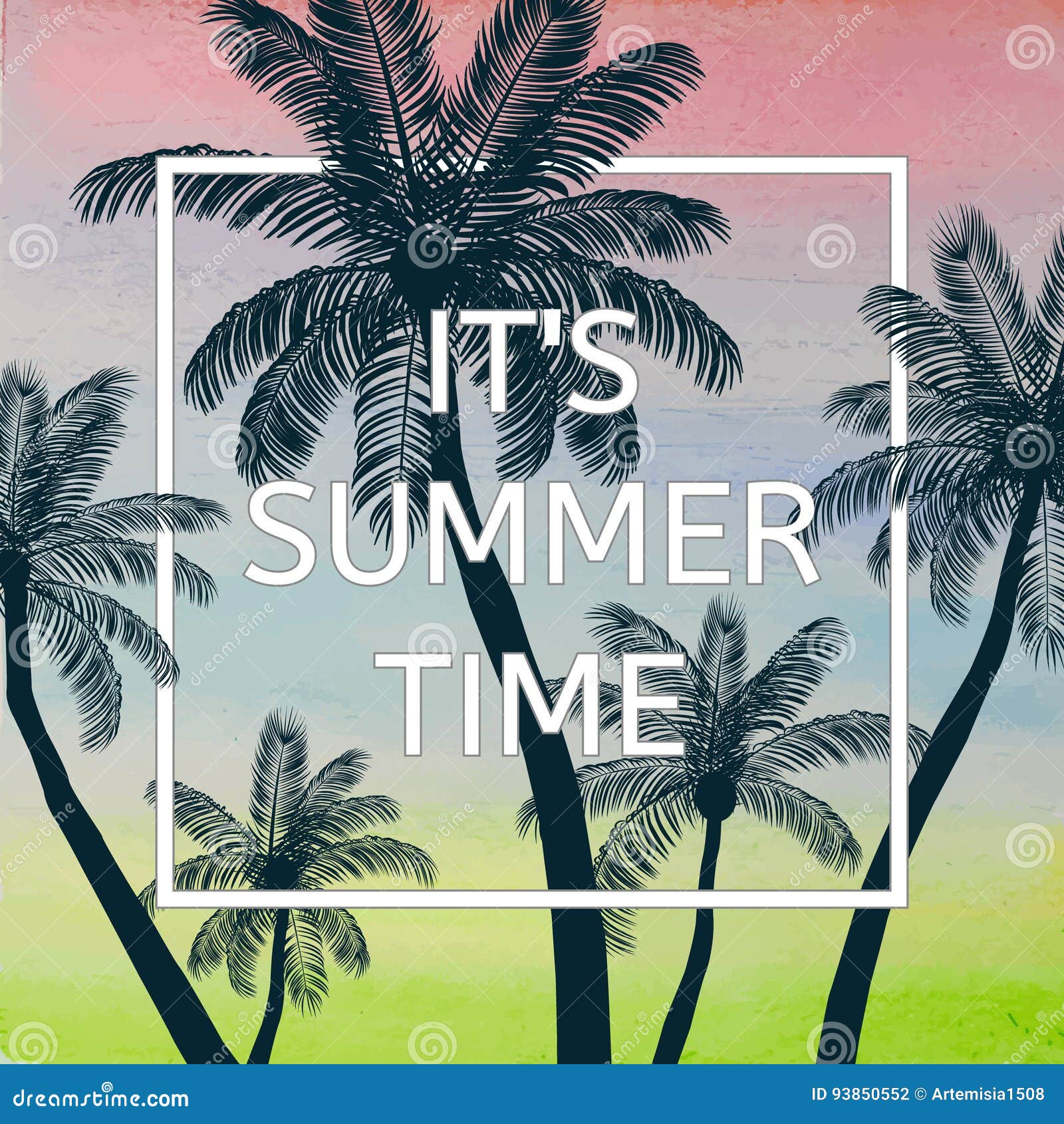 Handmade Poster on Watercolor Background with Palm Trees. Stock Vector ...