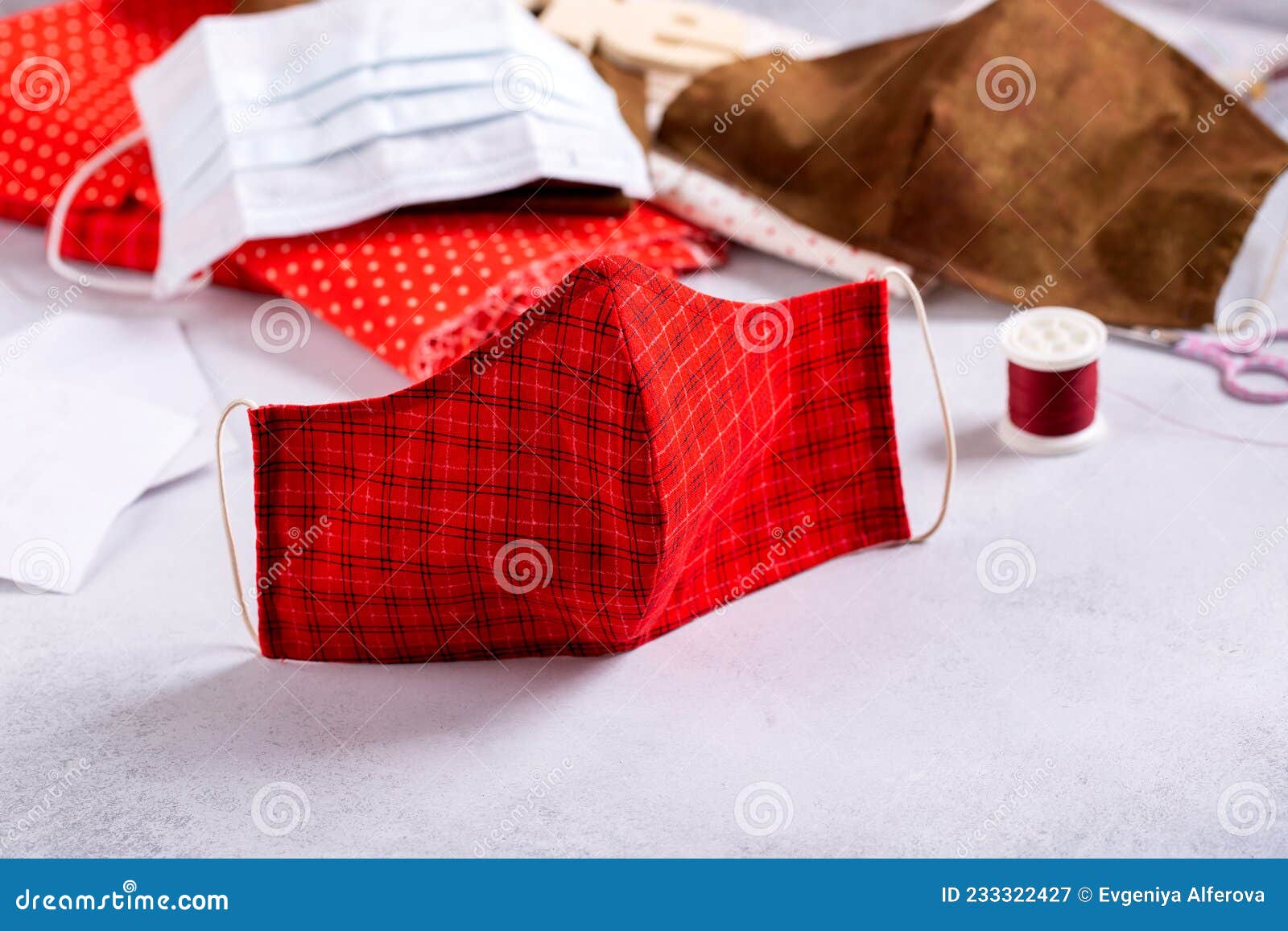 Handmade Protective Face Masks. DIY Antivirus Cotton Mask Stock Image ...