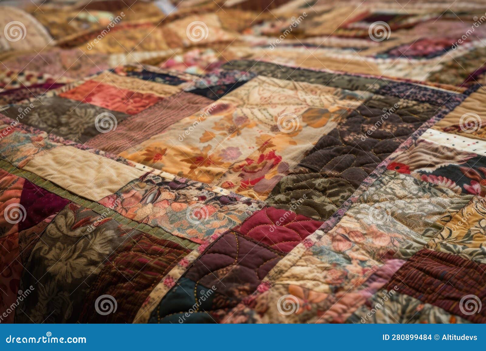 Handmade Quilt with Intricate Patchwork of Different Fabrics and ...