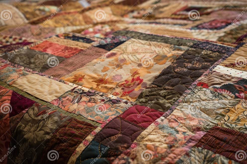 Handmade Quilt with Intricate Patchwork of Different Fabrics and ...