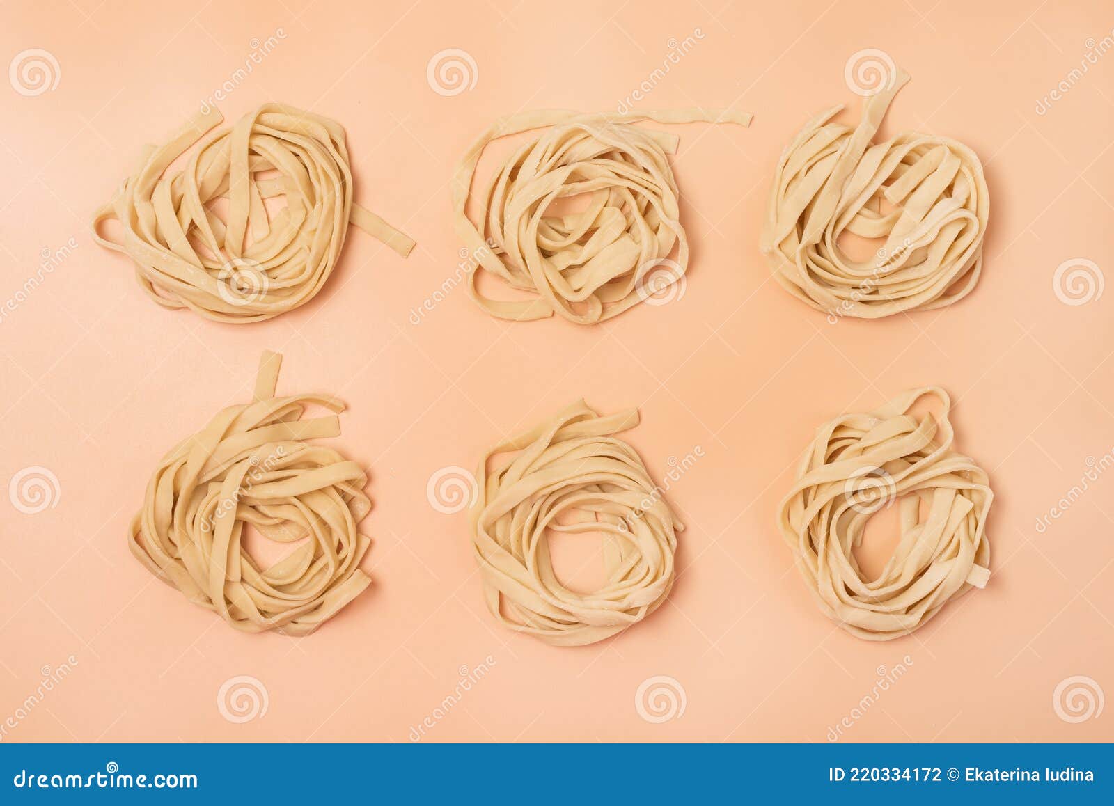 Handmade Raw Noodles on Yellow Background Horizontal Top View Pasta ...