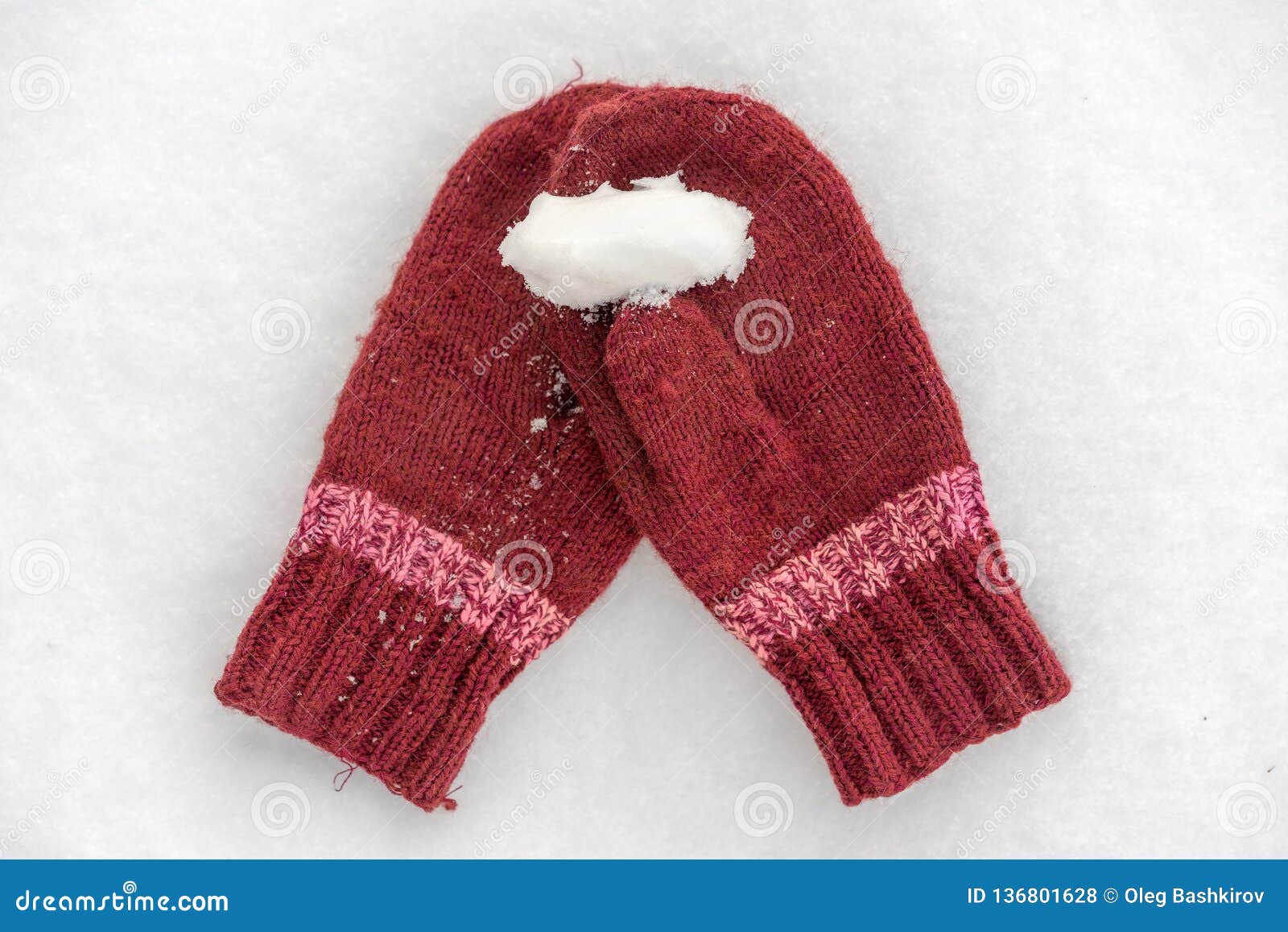 Handmade Red Mittens on White Snow Stock Photo - Image of decorative ...