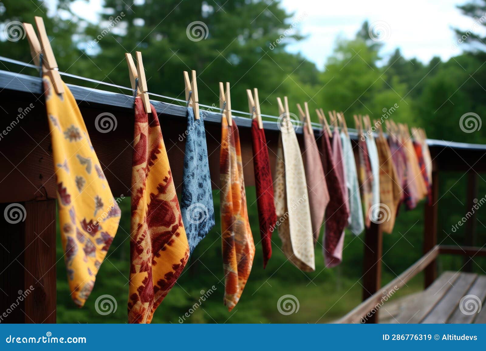 Handmade Reusable Cloth Napkins Drying on a Line Stock Illustration ...