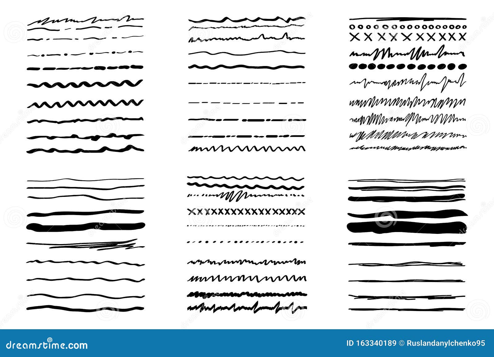 Handmade Set Emphasize in Doodle Style with Brush. Underline Lines ...