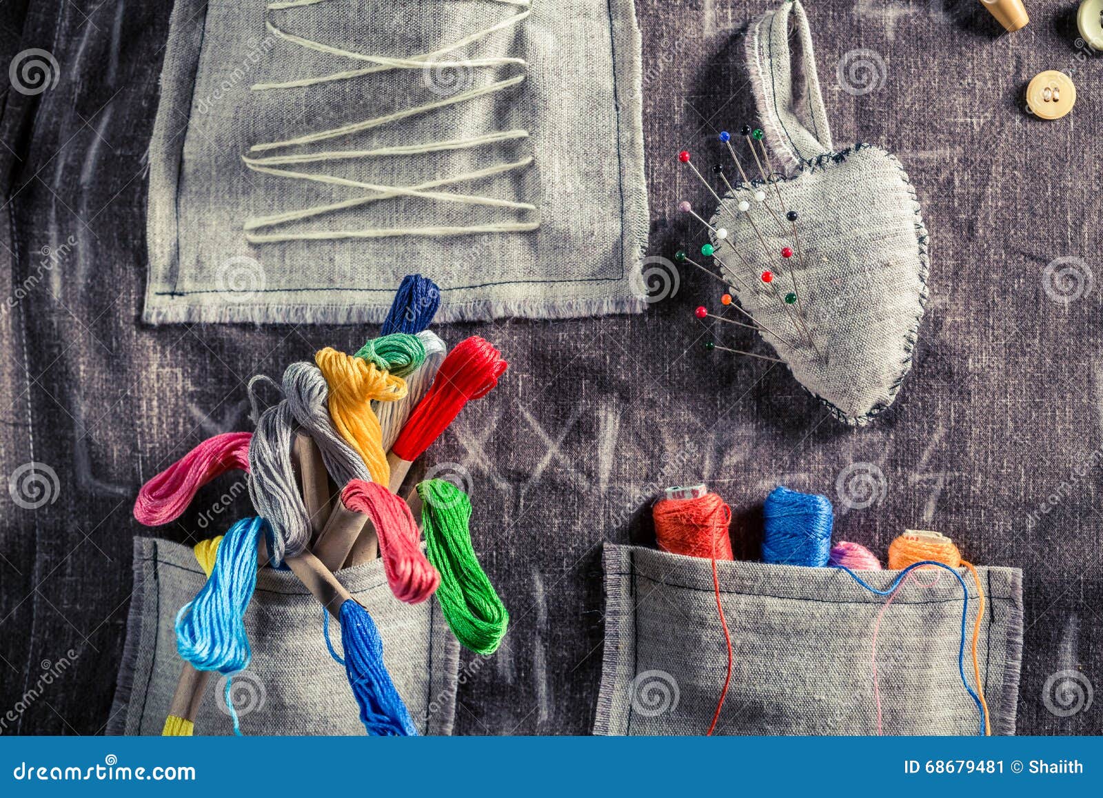 Handmade Sewing Cloth with Scissors, Needles and Threads in Tailor ...