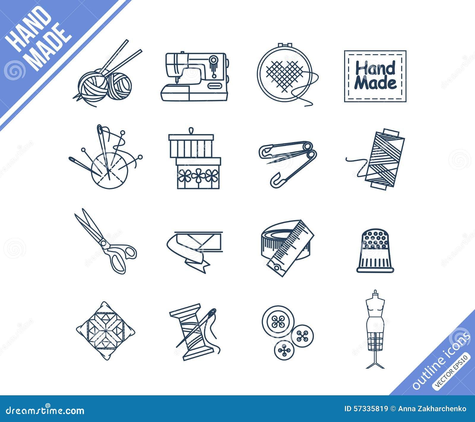Handmade and Sewing Outline Icons Set Stock Vector - Illustration of ...