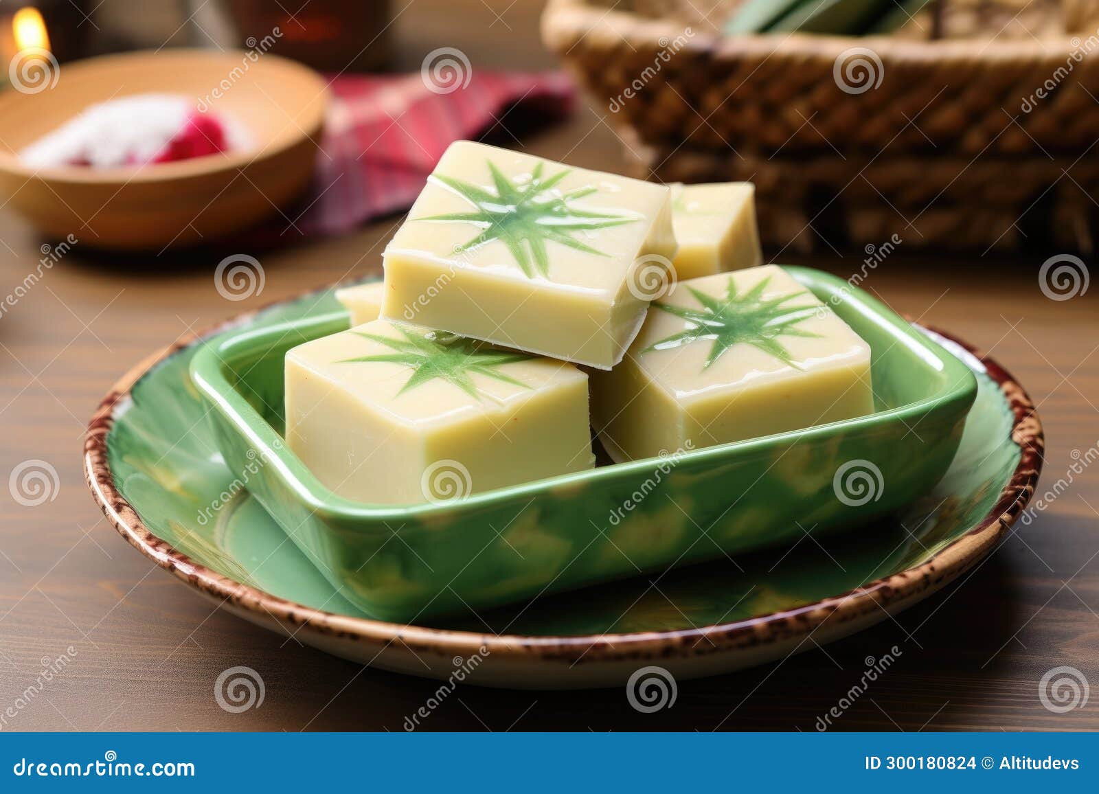 Handmade Soap Bar with Aloe Vera Chunks Inside, Placed on a Ceramic ...