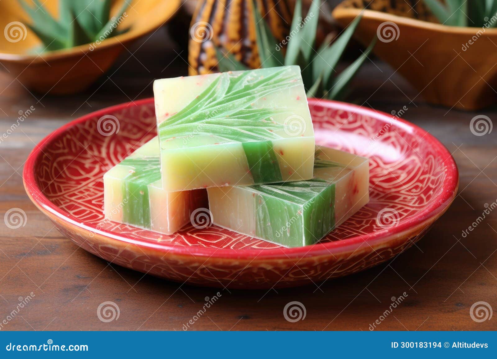 Handmade Soap Bar with Aloe Vera Chunks Inside, Placed on a Ceramic ...