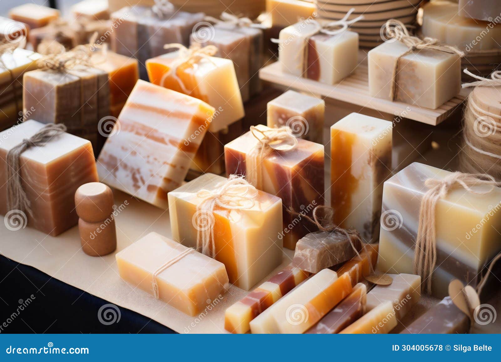 Handmade Soaps with Different Layers and Textures are Presented on a ...